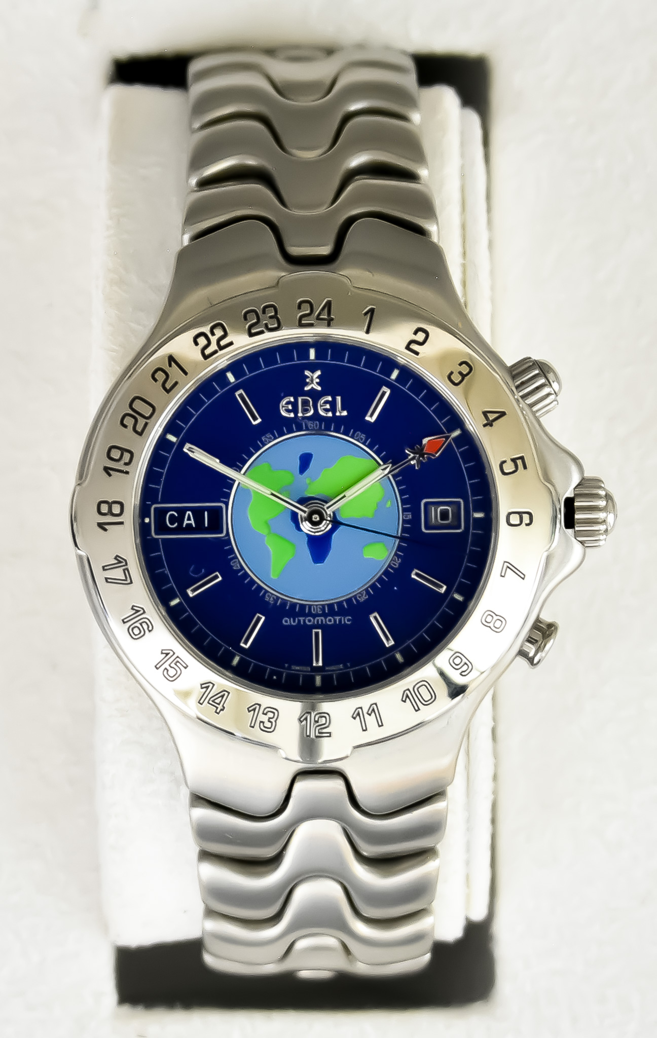 A Gentleman's Automatic World Time Wristwatch, by Ebel, stainless steel ...