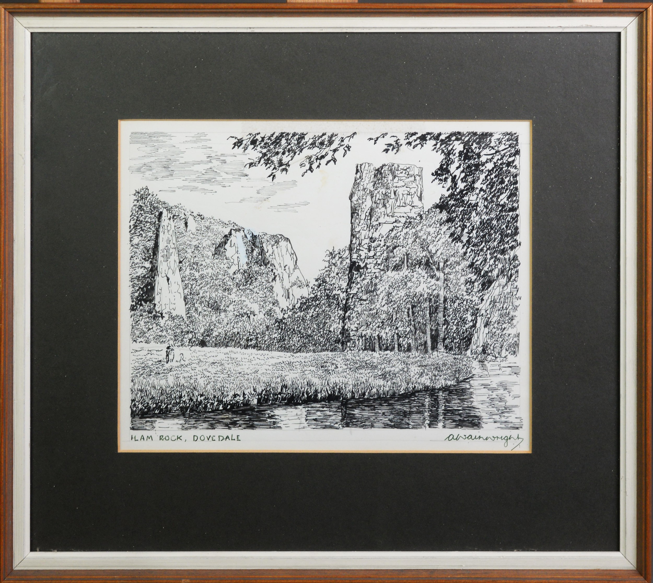 ALFRED WAINWRIGHT (1907-1991) 'Ilam Rock, Dovedale' Pen + ink sketch of ...