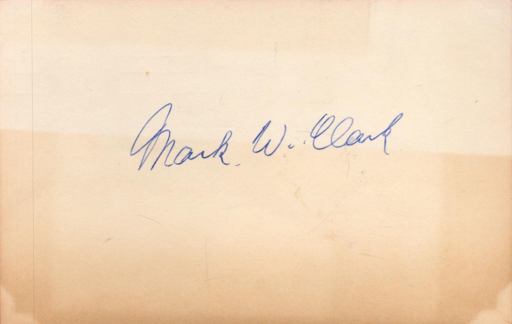 US 4 Star General Mark W. Clark Signed Signature Card in blue ink ...