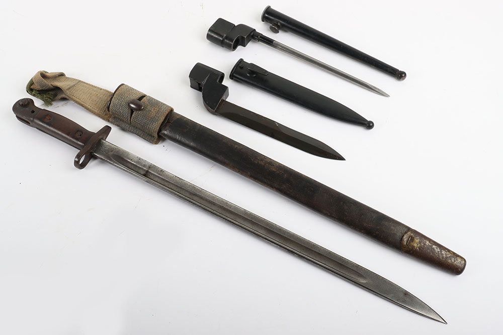 British 1907 Bayonet by Wilkinson, with two piece wooden grips, steel ...