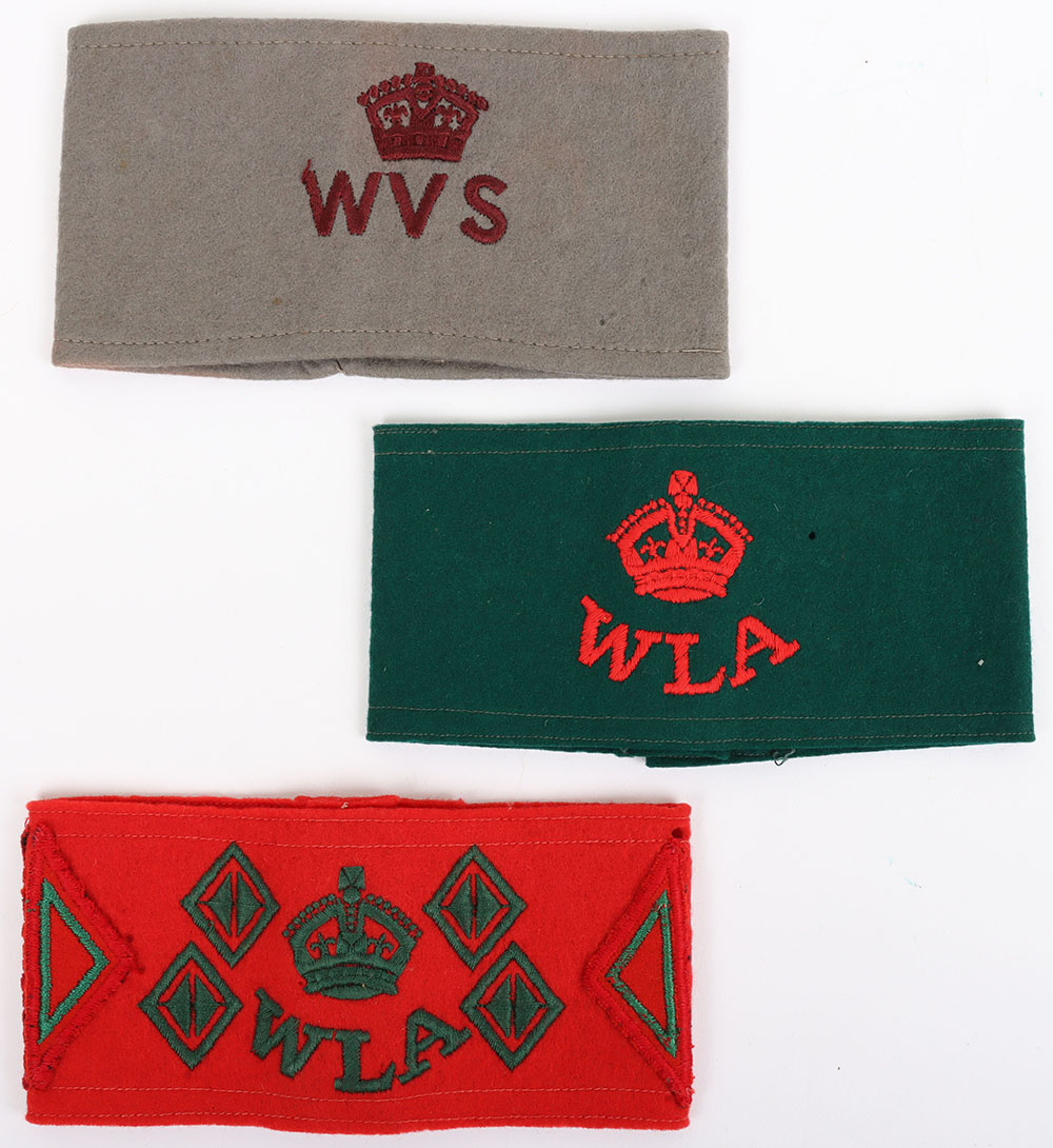 3x WW2 British Female Organisation Arm Bands, including a scarce WLA ...