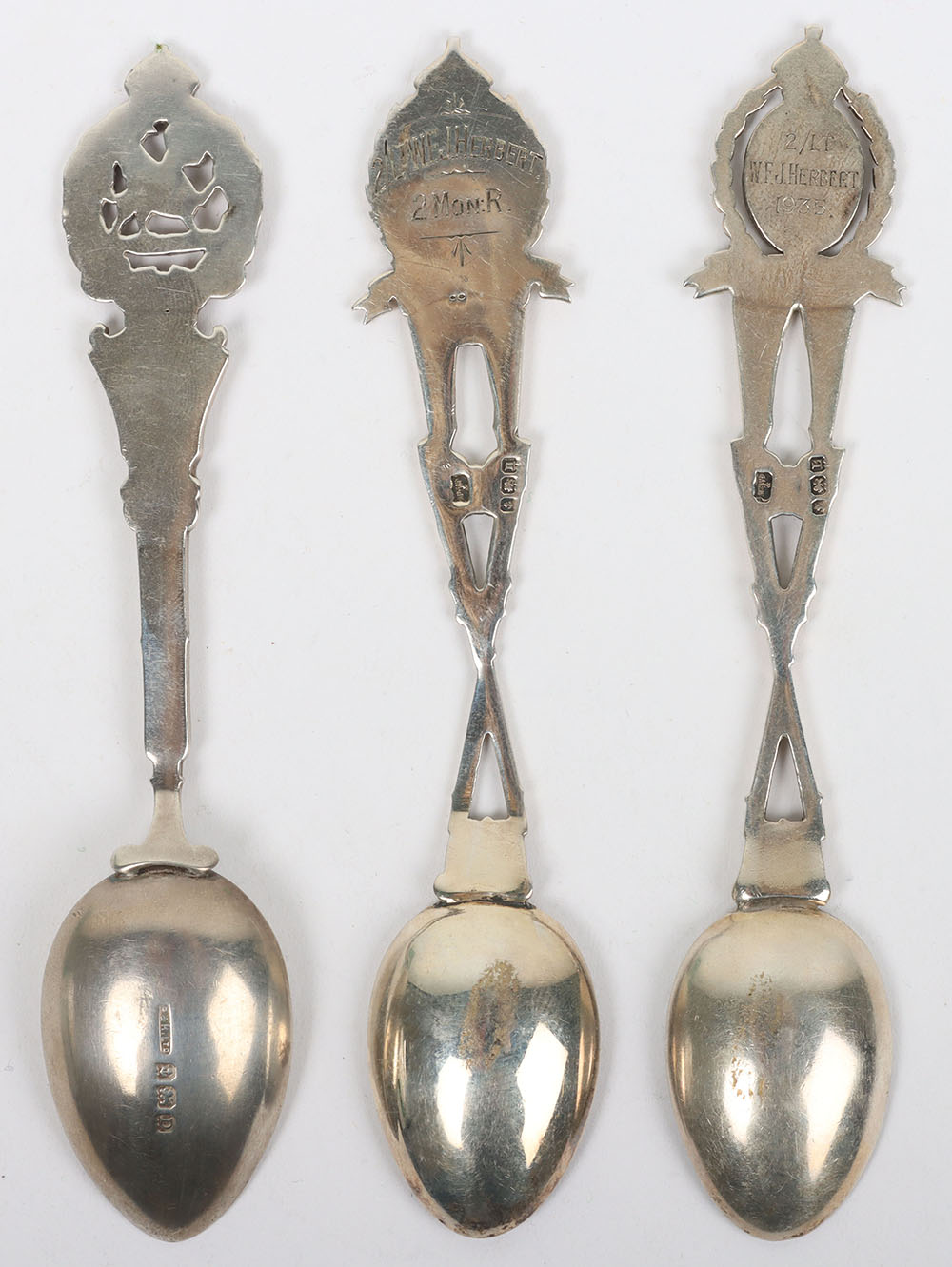 2x Hallmarked Silver Presentation Spoons Awarded to 2nd Lieutenant W F ...