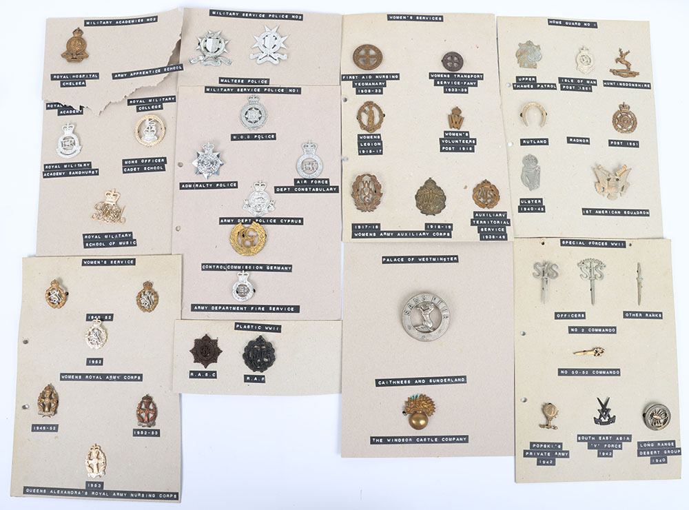 Military Cap Badges: Mixed age cap badges mounted on cards to include ...