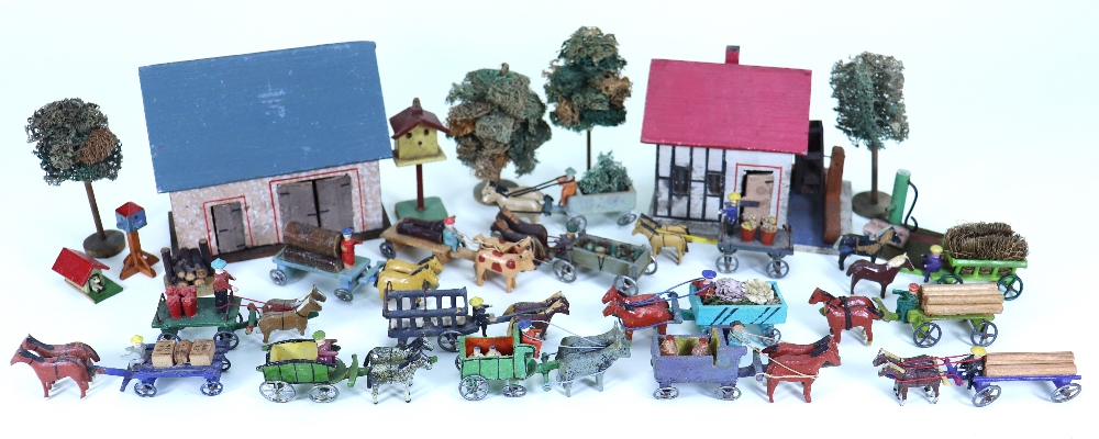 Collection of Erzgebirge buildings and horse drawn farm wagons, 1920s ...