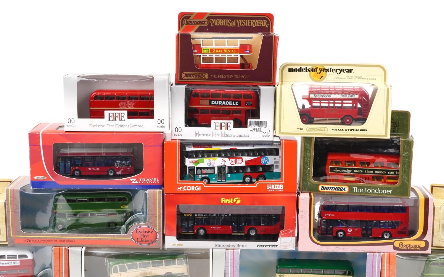Twenty diecast model buses with boxes including Exclusive First ...