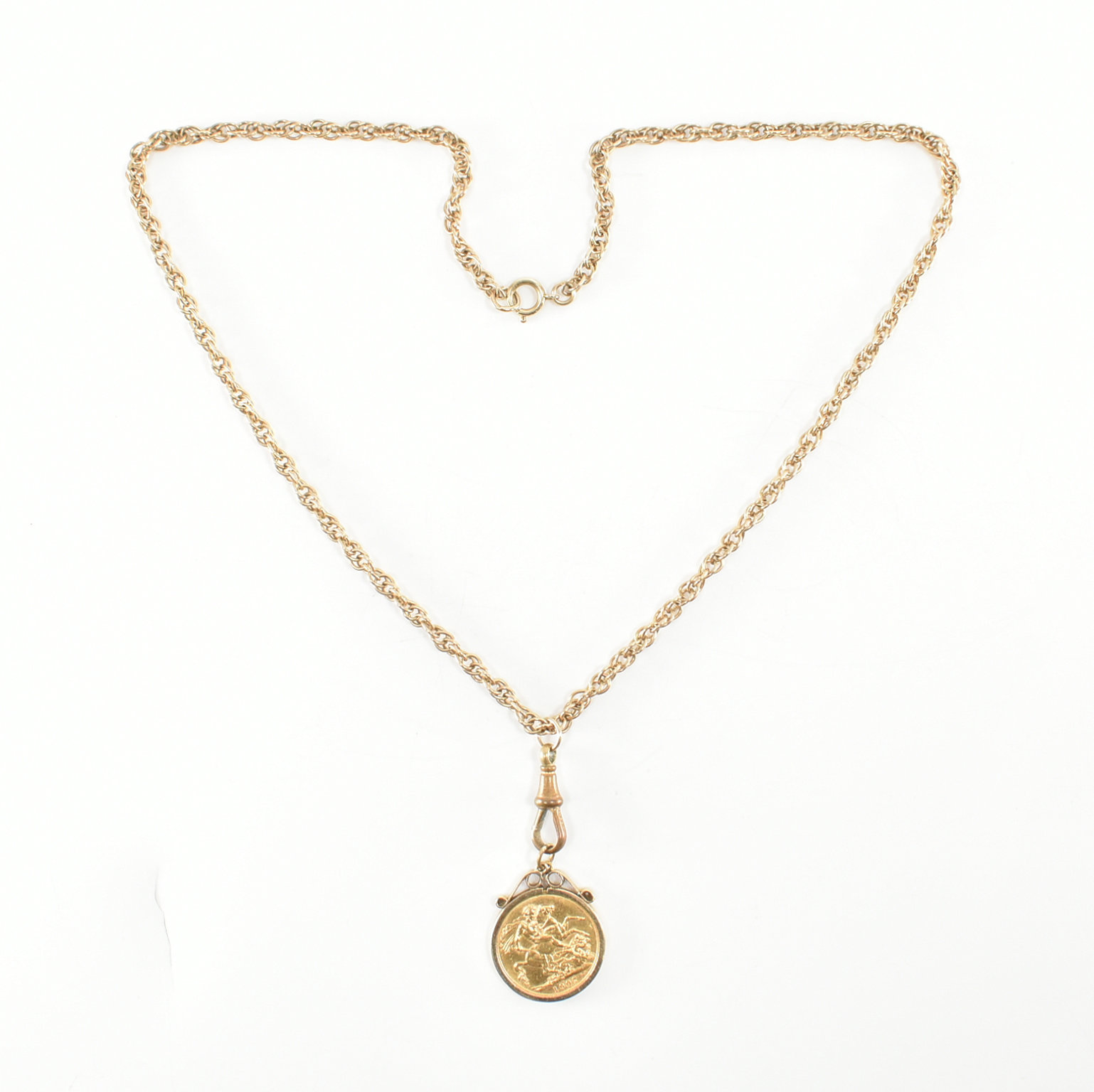 1907 GOLD SOVEREIGN COIN IN HALLMARKED 9CT GOLD MOUNT & CHAIN ...