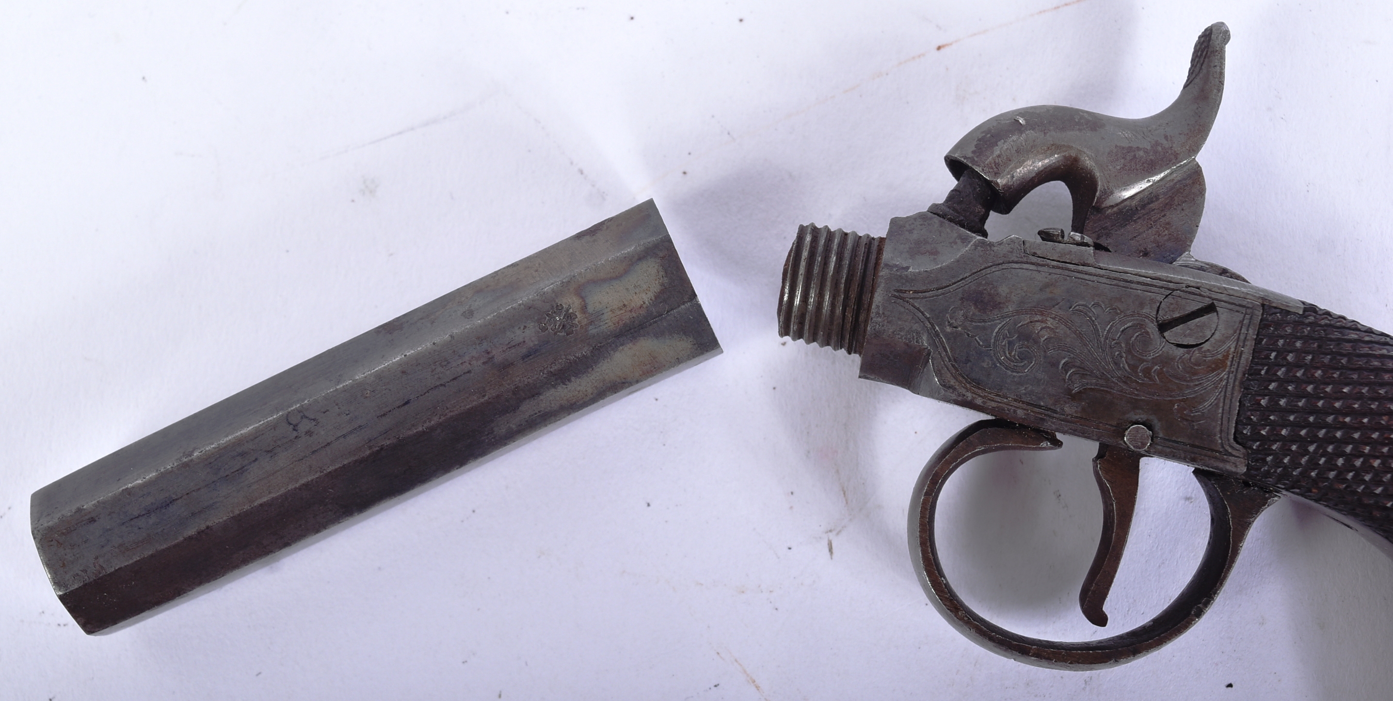 A 19th Century Victorian ladies pocket pistol / muff gun. Wooden stock ...