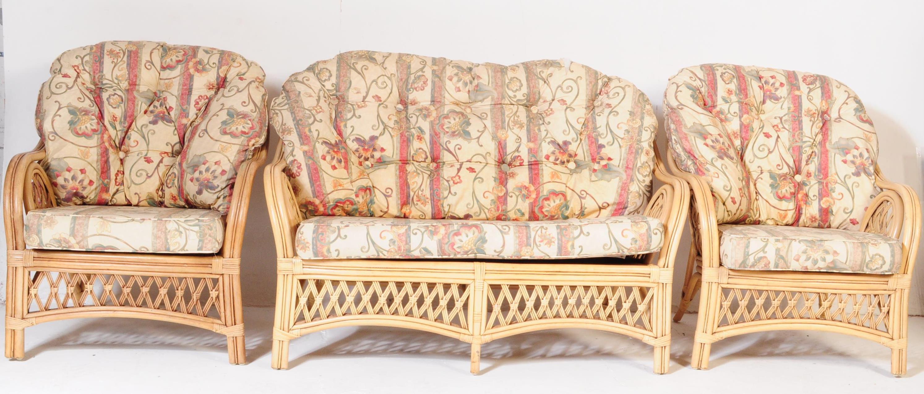 A retro vintage late 20th century bamboo wicker conservatory suite ...