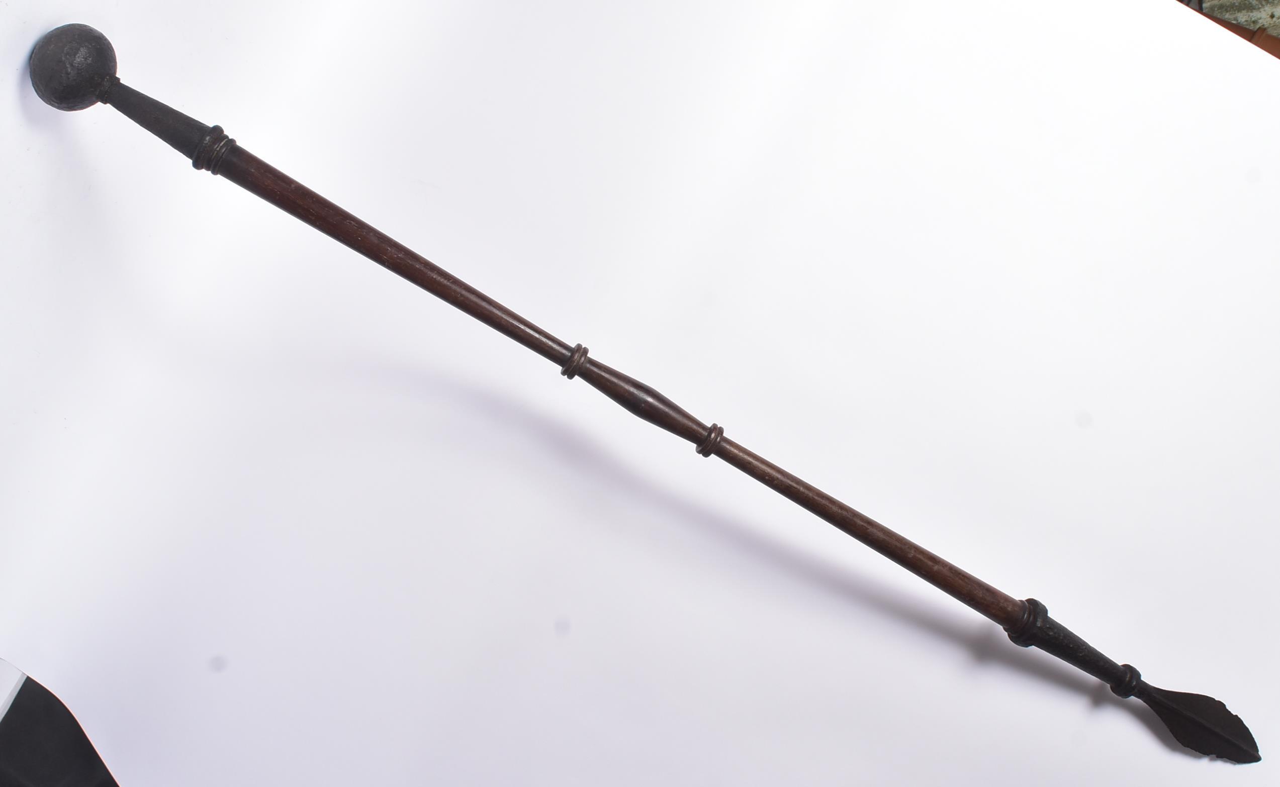 An early 19th Century British Navy polearm. Turned wooden shaft with a ...