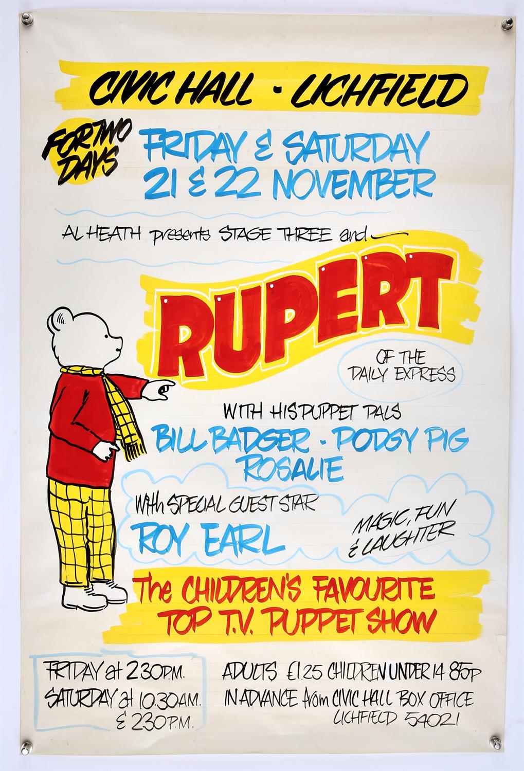 Rupert Bear: 1970s Theatre Posters. comprises: Civic Hall, Lichfield ...