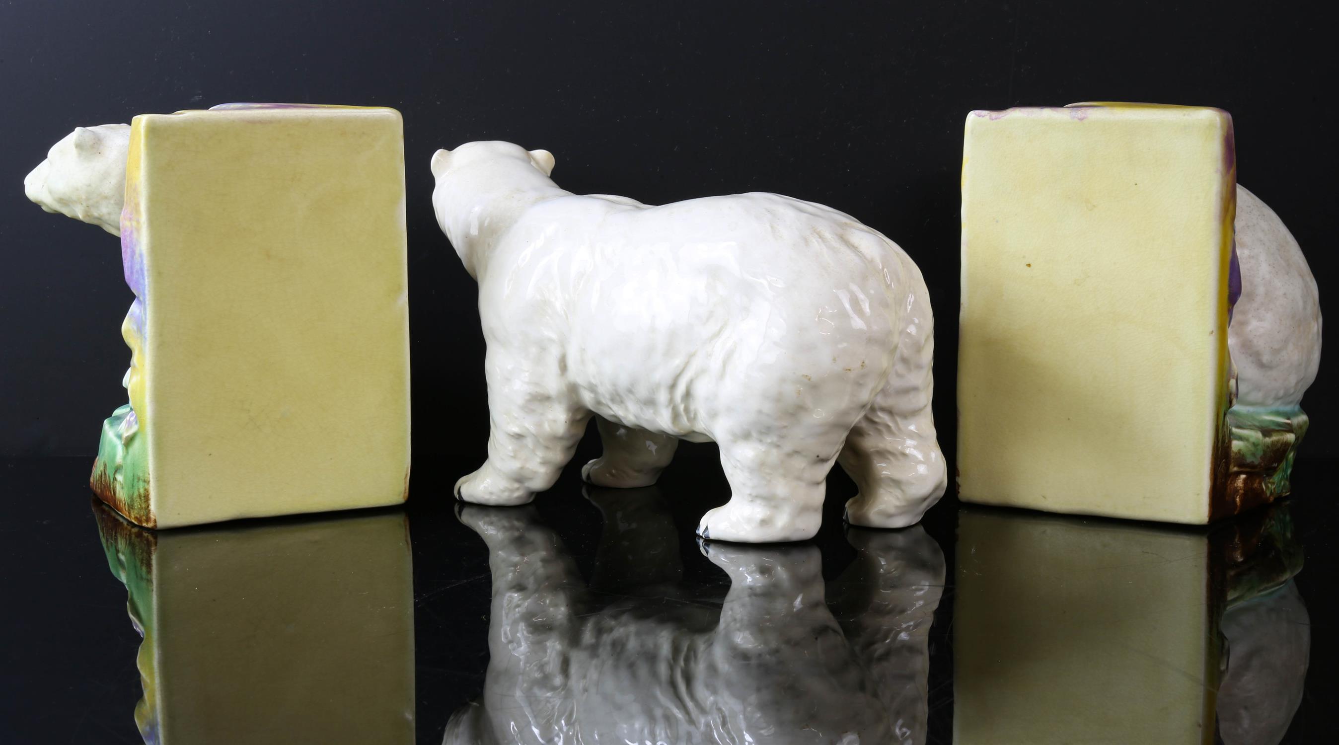 BRETBY, two pottery bookends, modelled as polar bears, impressed marks ...