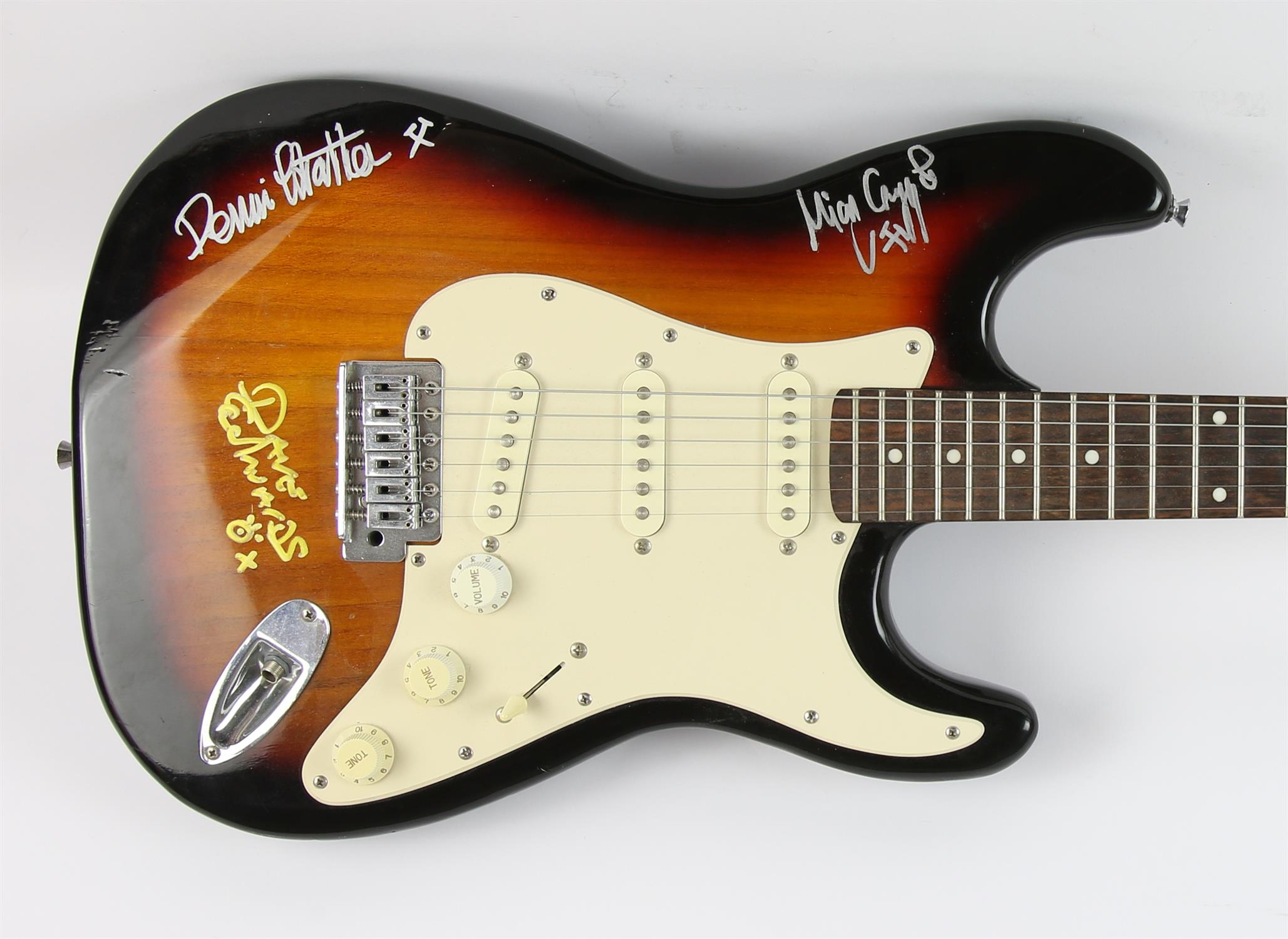 Signed Electric Guitar - Three autographs by Dennis Stratton from Iron ...