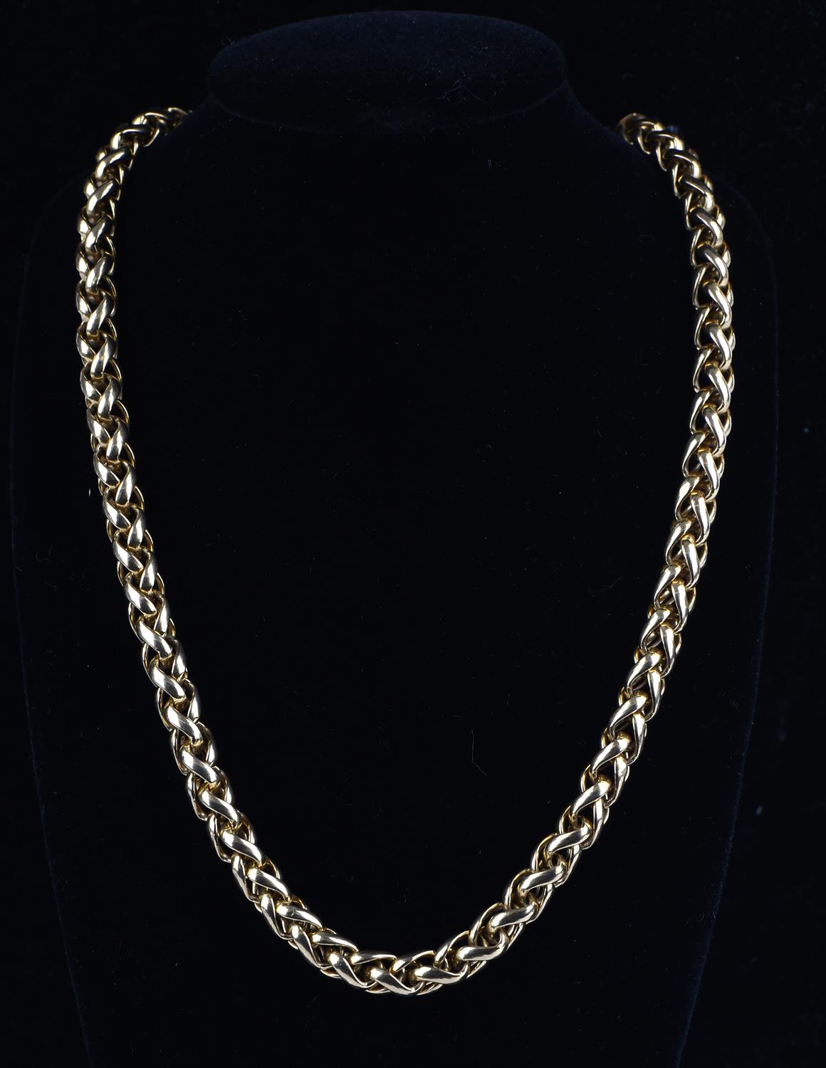A wheat link chain, with an oversized bolt ring clasp, in 9 ct, length ...