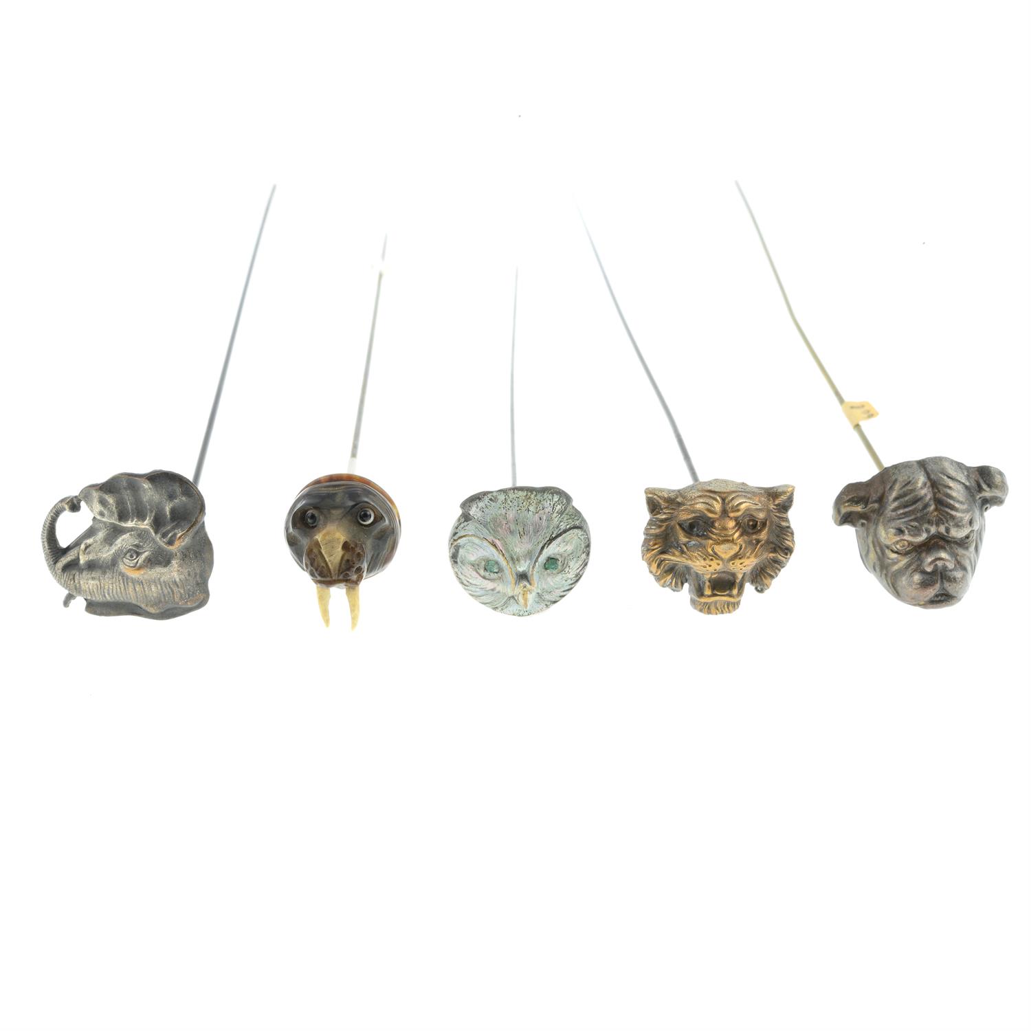 Late Victorian animal themed hat pins, one designed as carved horn ...