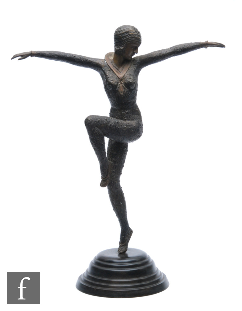 A late 20th Century Art Deco style bronze figure of a dancing female ...
