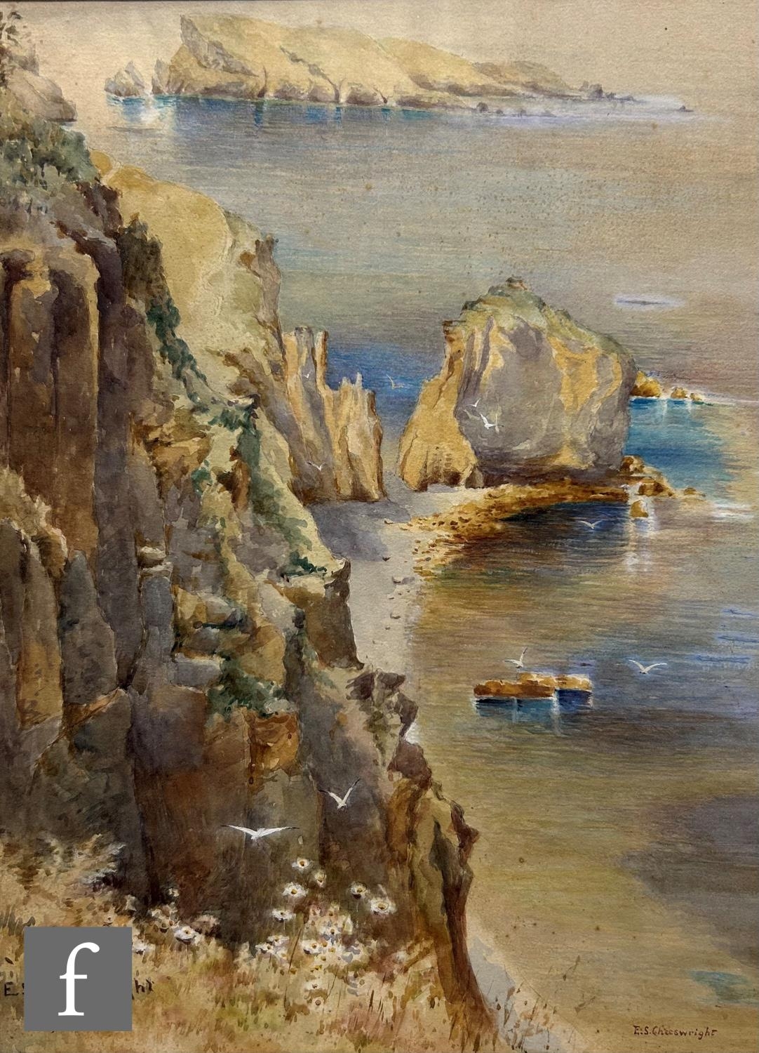 ETHEL SOPHIA CHEESWRIGHT (1874-1977) - Cliffs at Sark, watercolour ...