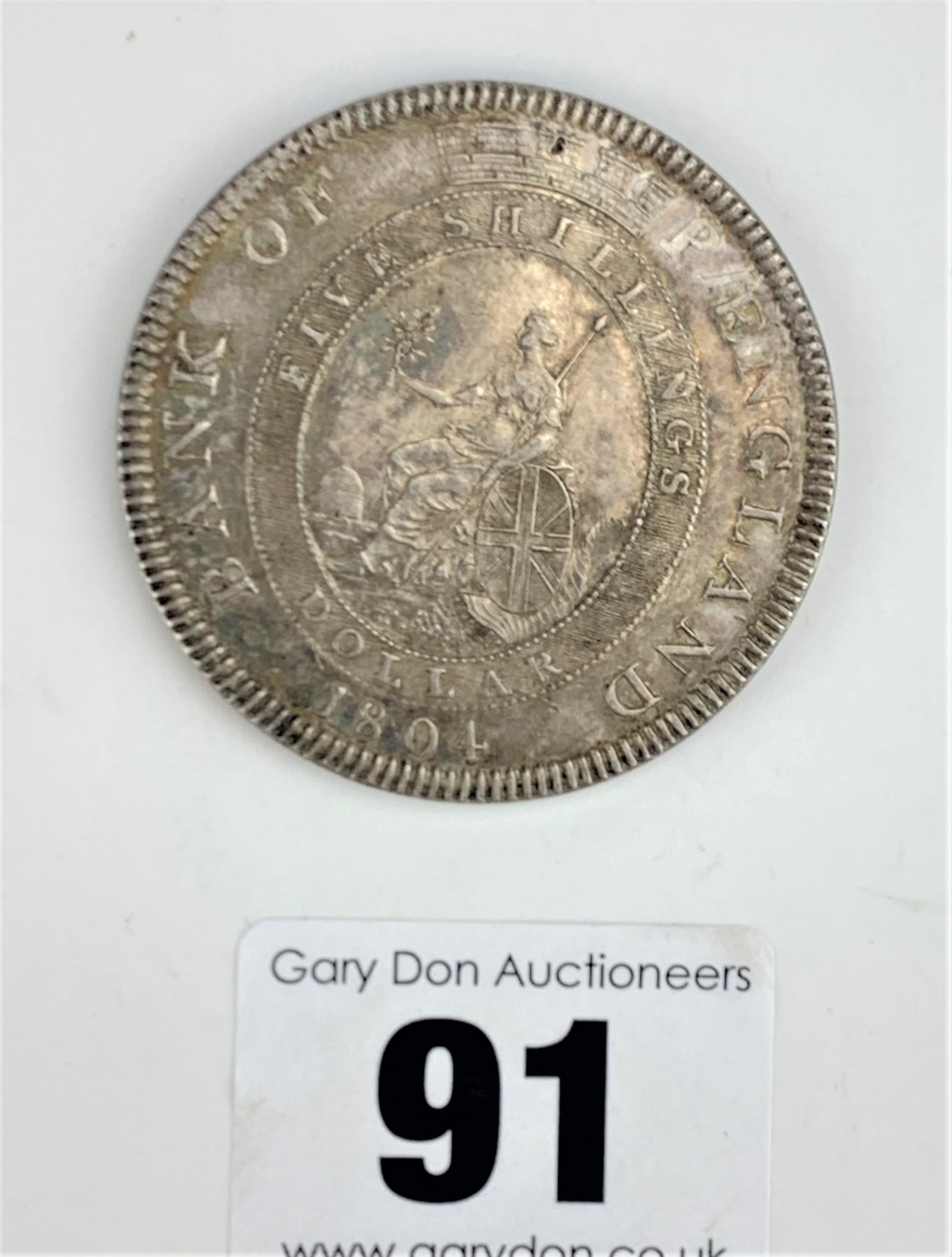 King George III 1804 Bank of England 5 shillings dollar, pierced above ...