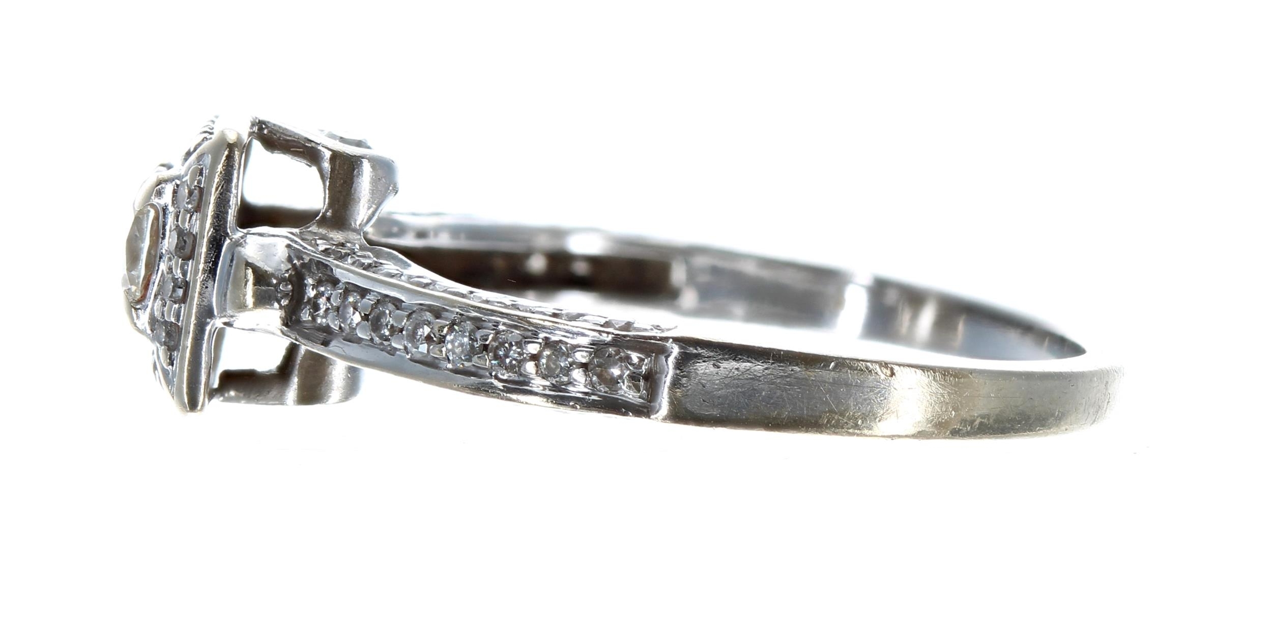 18ct white gold square diamond cluster ring with diamond shoulders ...