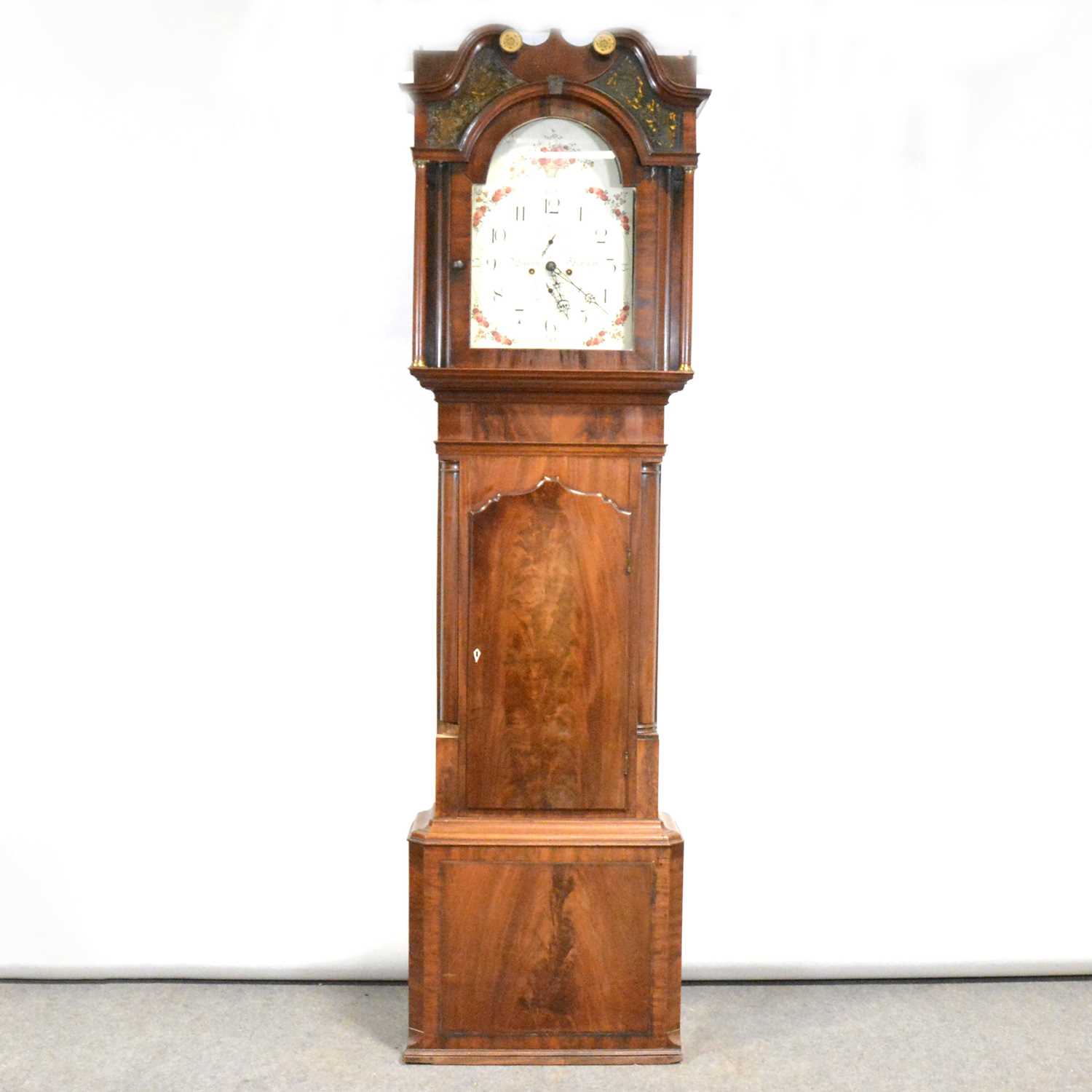 North Country mahogany longcase clock, arched painted dial signed ...