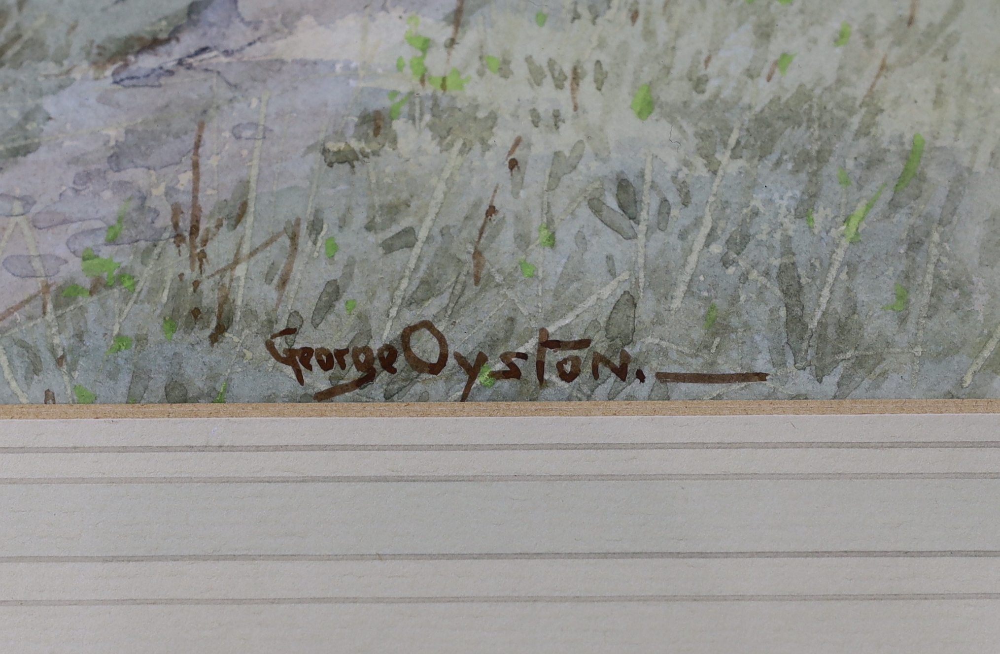 George Oyston (1861-1937), watercolour, Sheep beside a stream, signed ...