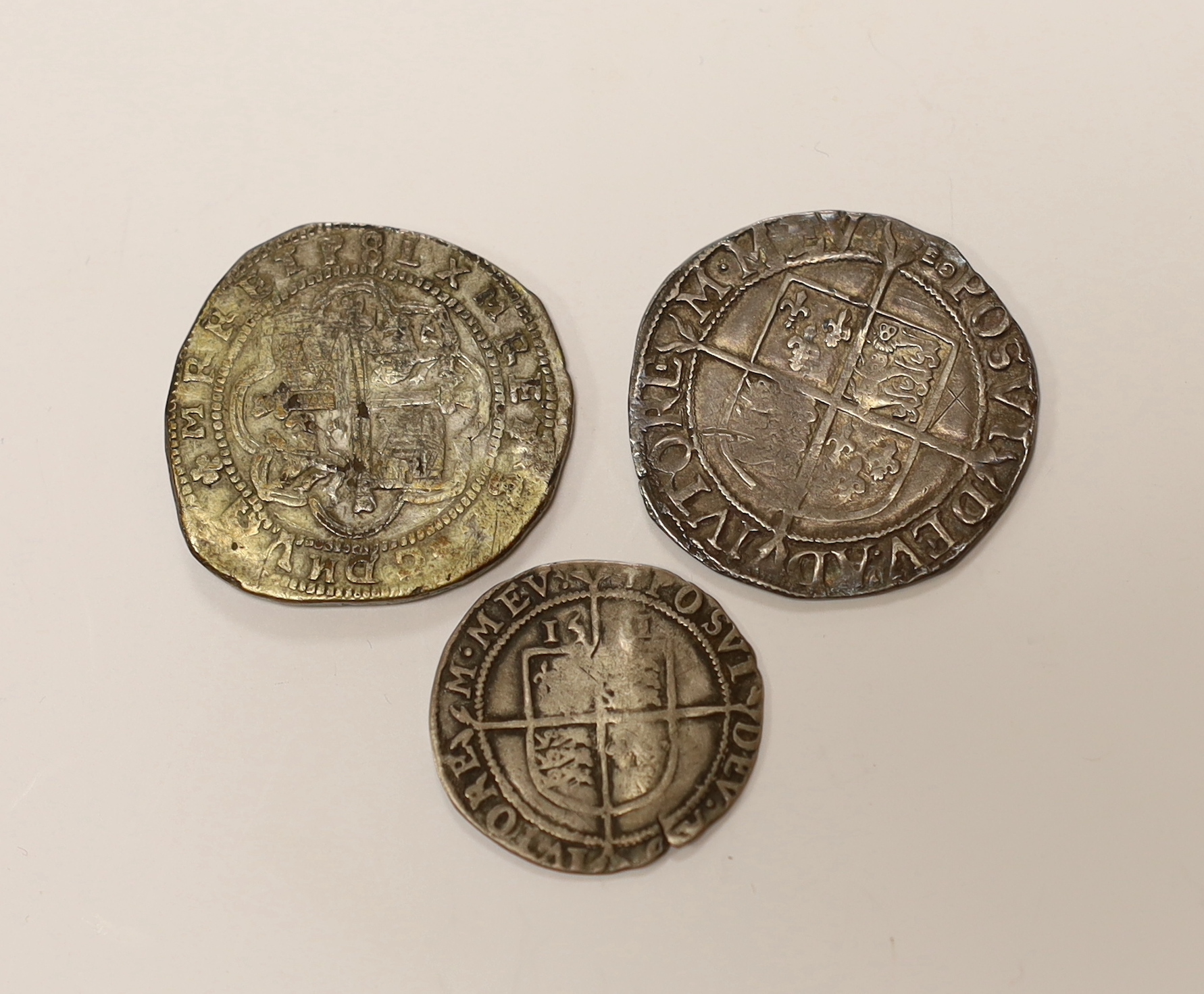 British hammered silver coins, Elizabeth I shilling and sixpence and a ...