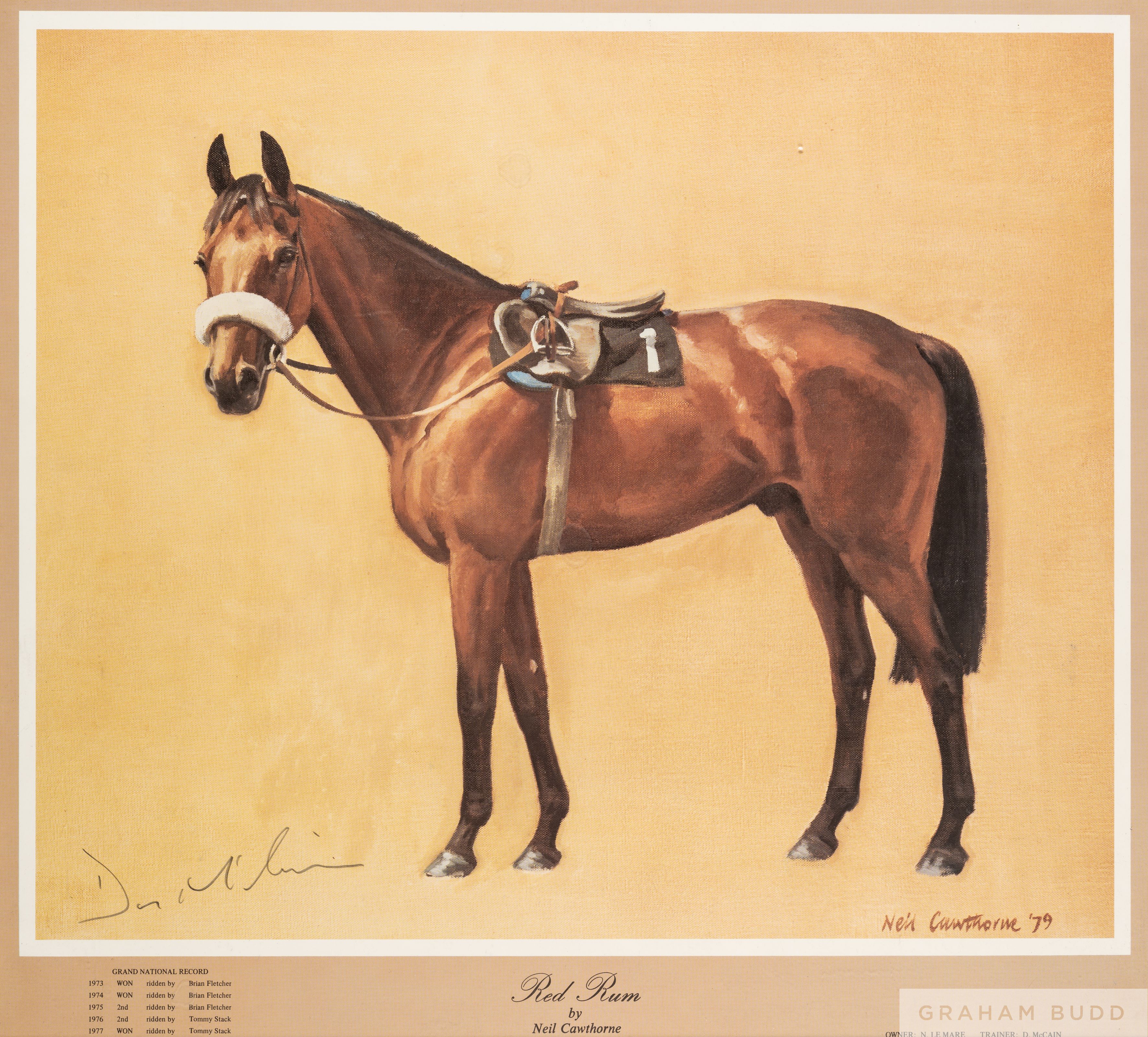 Red Rum print by Neil Cawthorne, 1979, signed in pencil by Donald ...