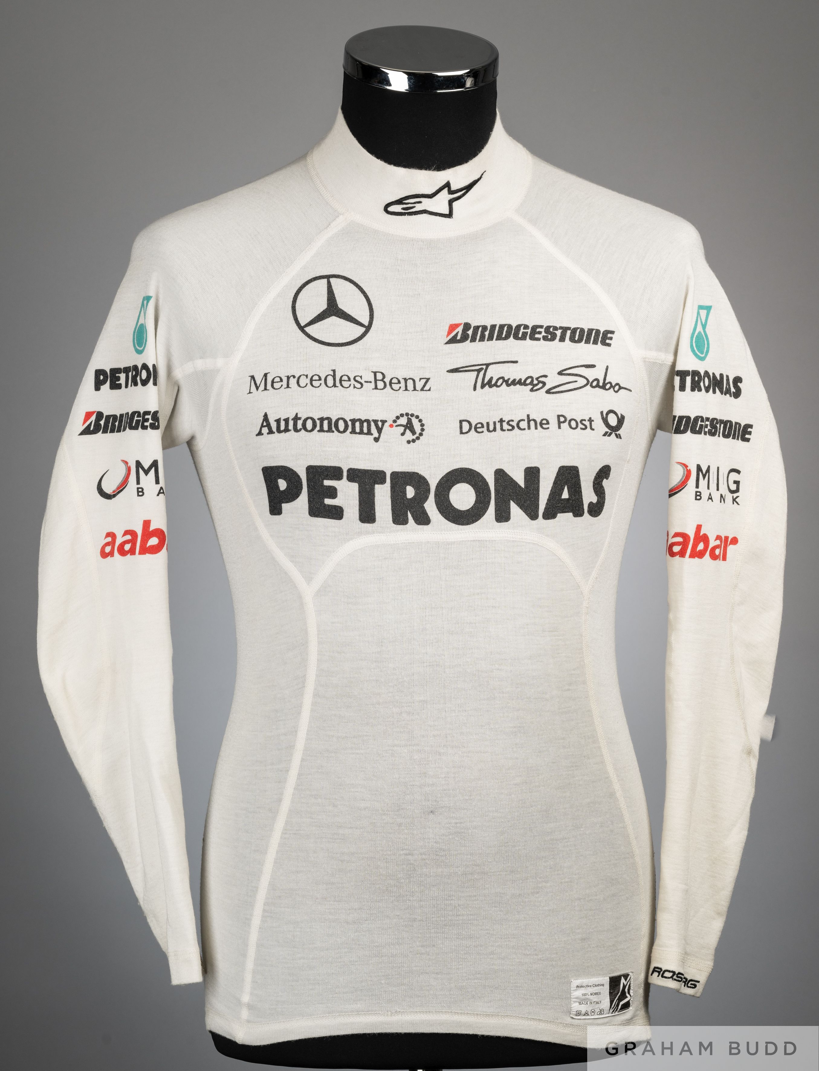 Nico Rosberg used Mercedes Nomex top by Alpinestars, 2010-11 with FIA ...