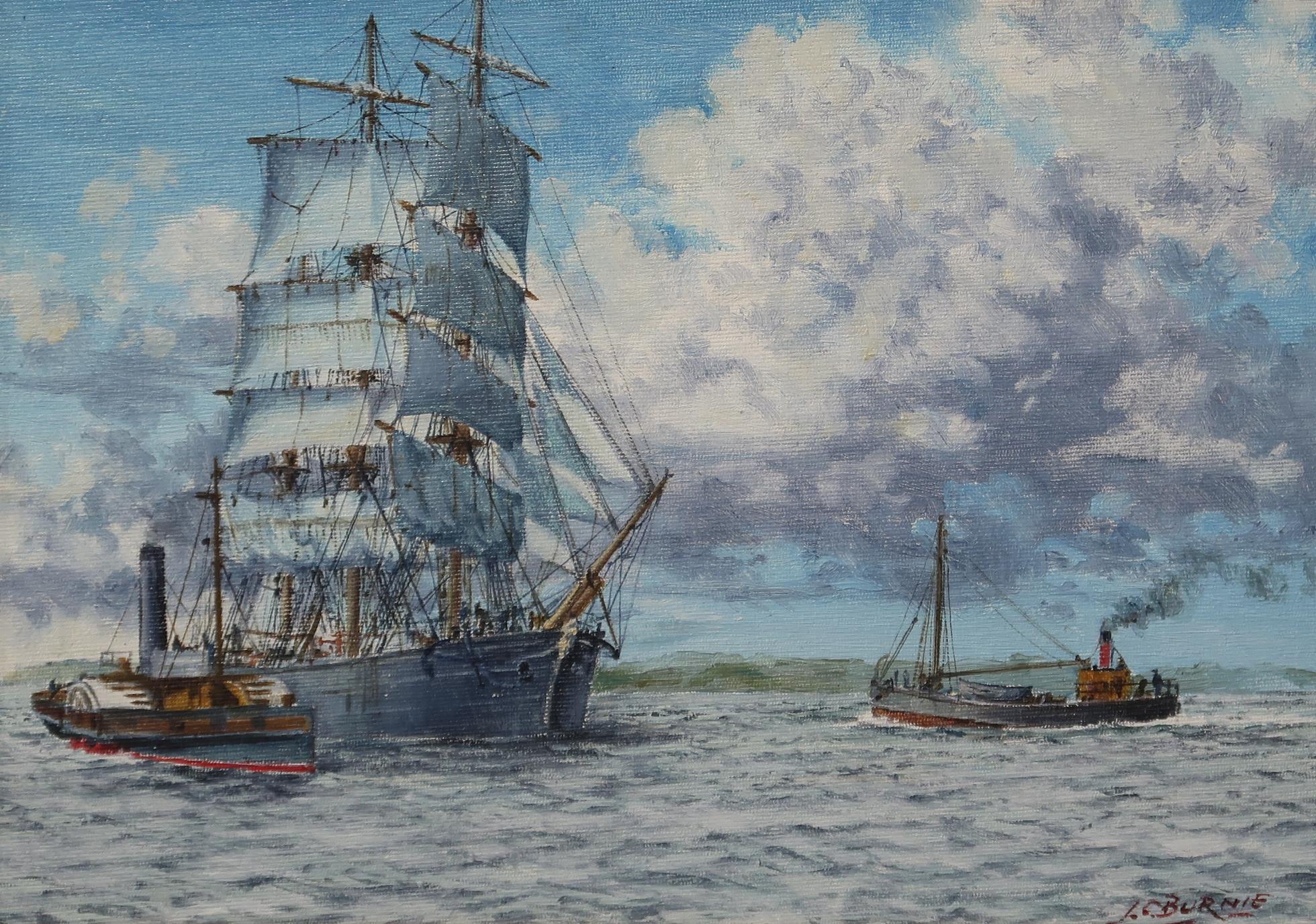 JAMES CURRY BURNIE (SCOTTISH 1911-1989), Tall ship with tugs, oil on ...