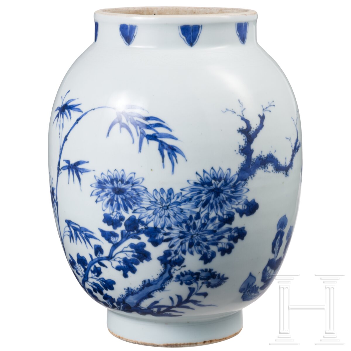 Große blau-weiße Vase mit Blumendekor, wahrscheinlich Kangxi-Periode ...