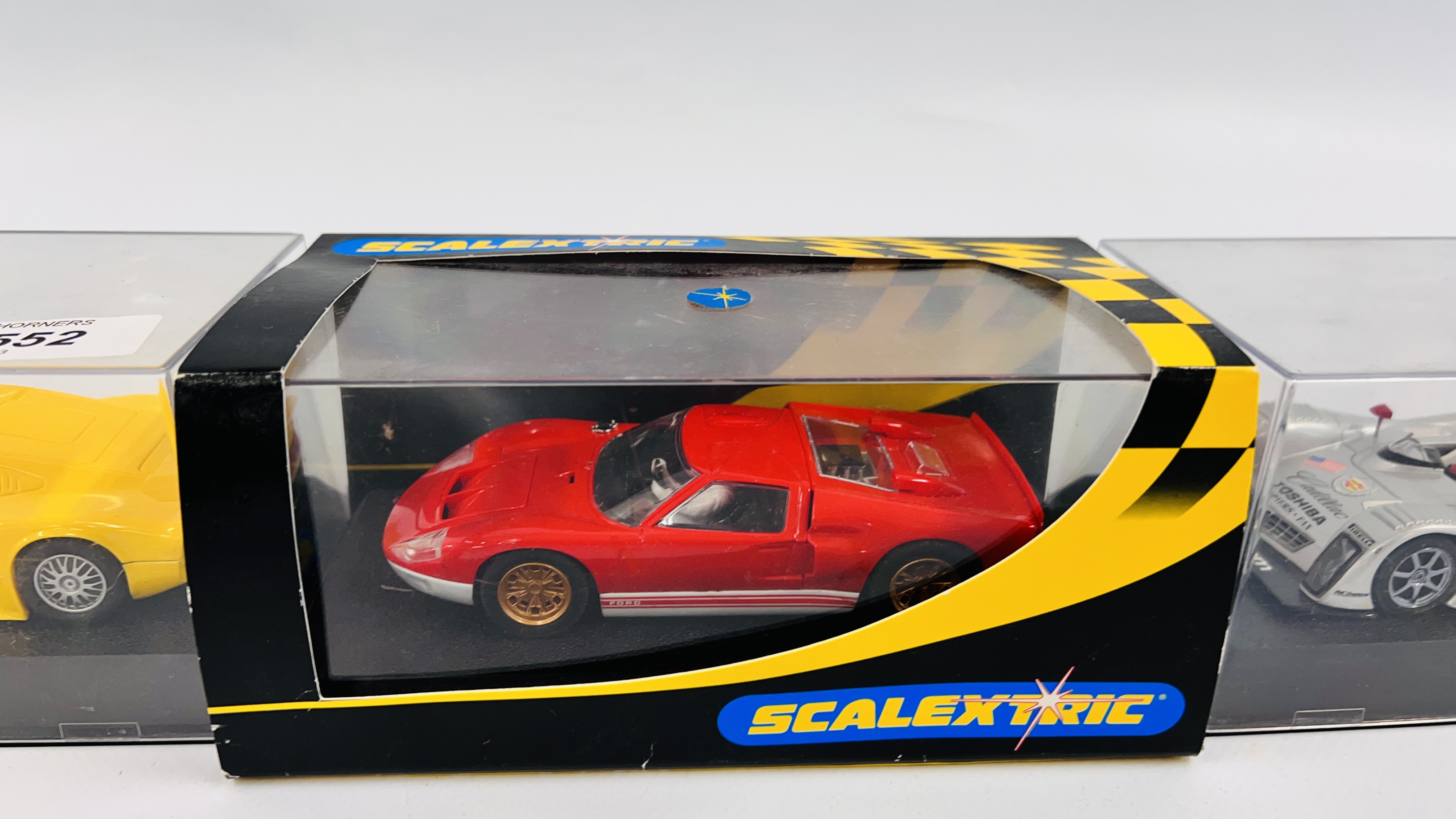 FIVE VARIOUS BOXED SCALEXTRIC RACING CARS TO INCLUDE PORSCHE GTI ETC.