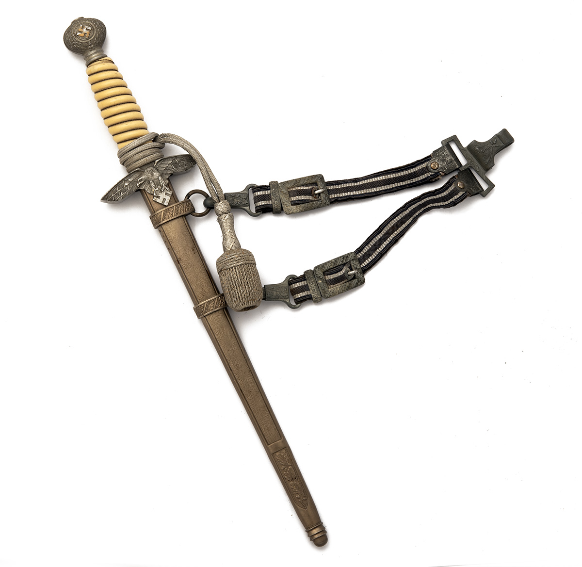 A GERMAN TYPE II LUFTWAFFE DAGGER WITH HANGERS AND PORTAPEE KNOT, with ...
