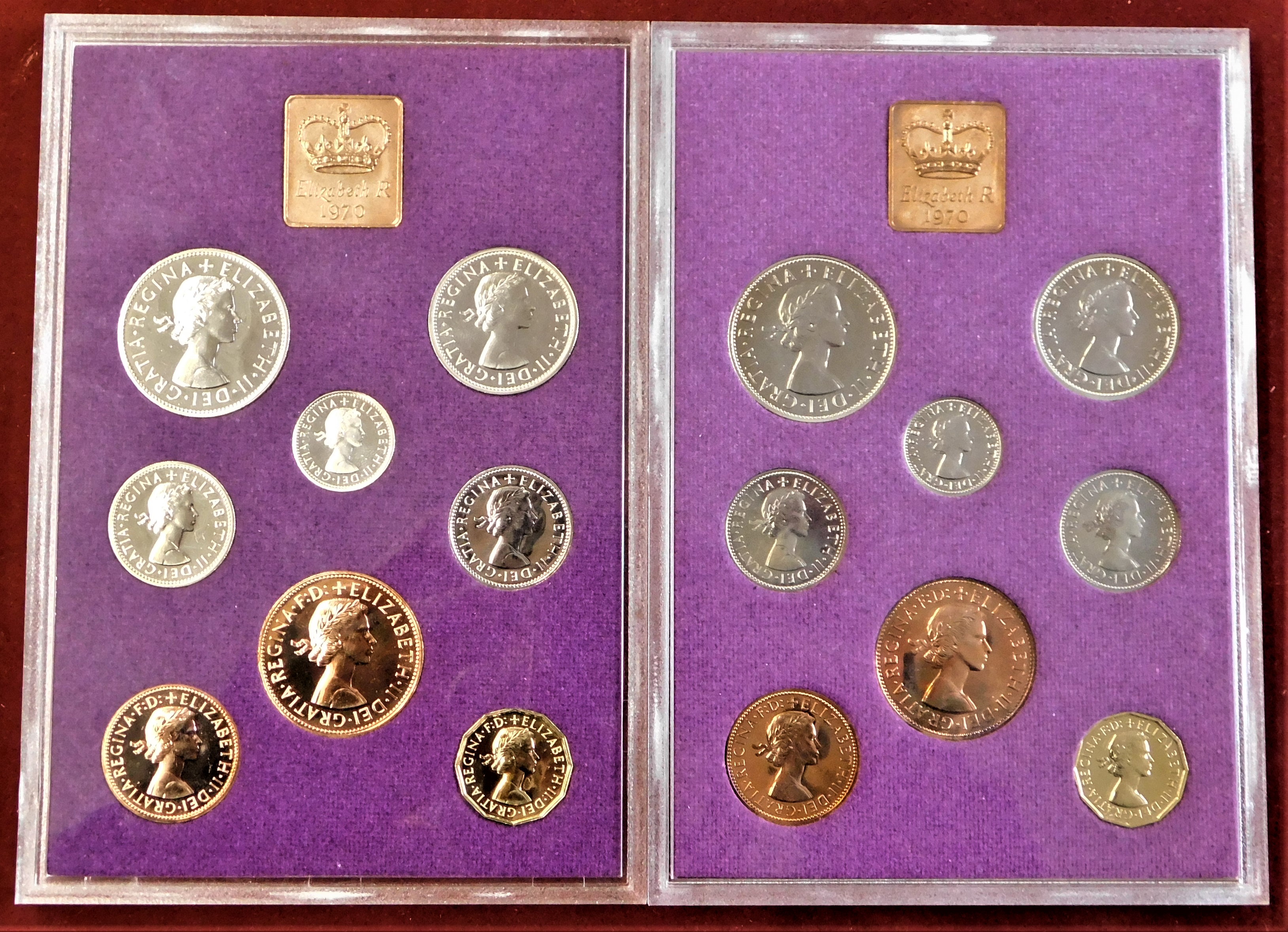 Great Britain 1970 Proof sets (2), last LSD coins - 2s6d last Penny (8 ...