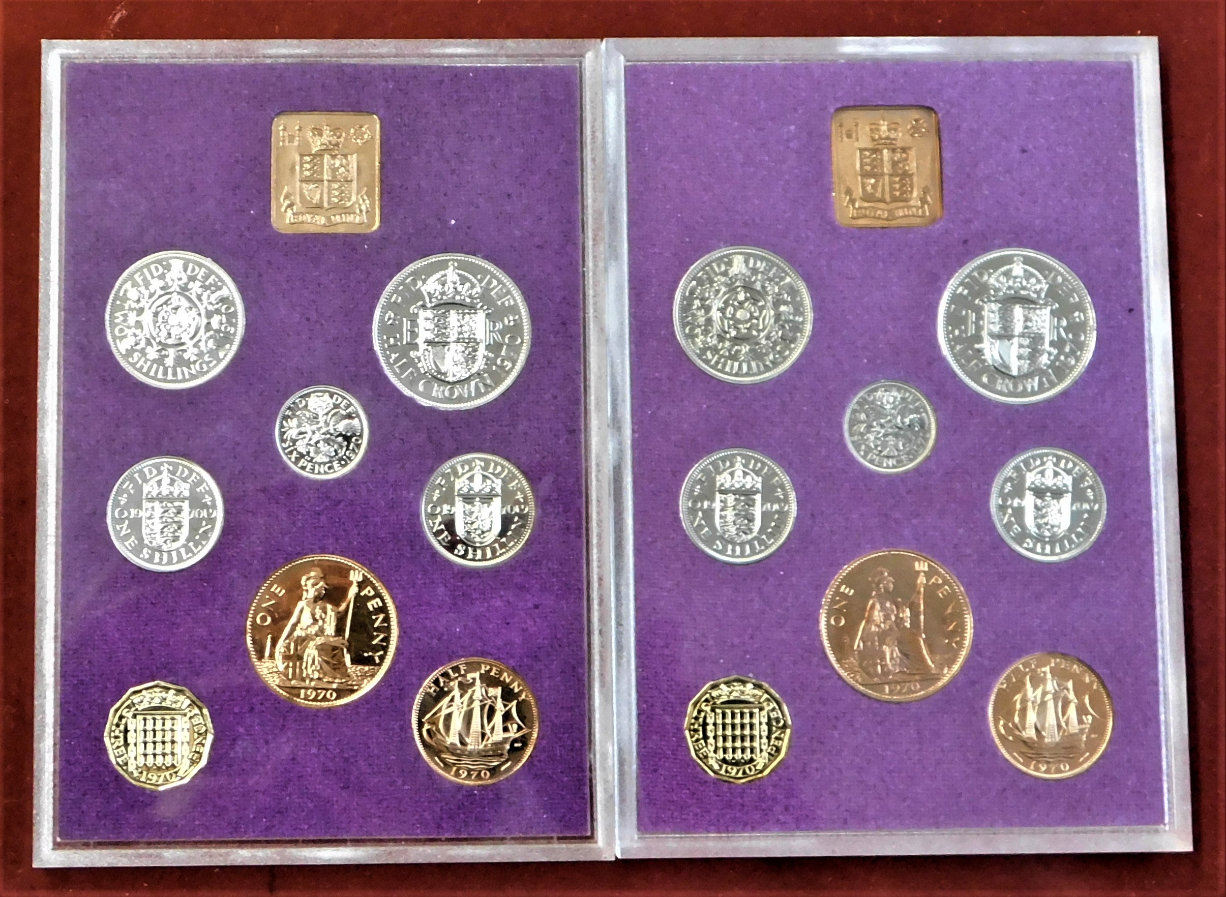 Great Britain 1970 Proof sets (2), last LSD coins - 2s6d last Penny (8 ...