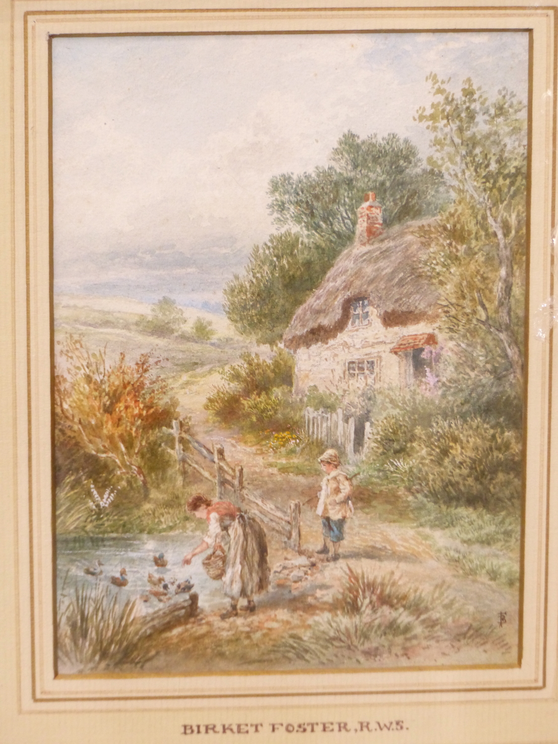 ATTRIBUTED TO MYLES BIRKET FOSTER (1825-99), FEEDING DUCKS IN A POND ...