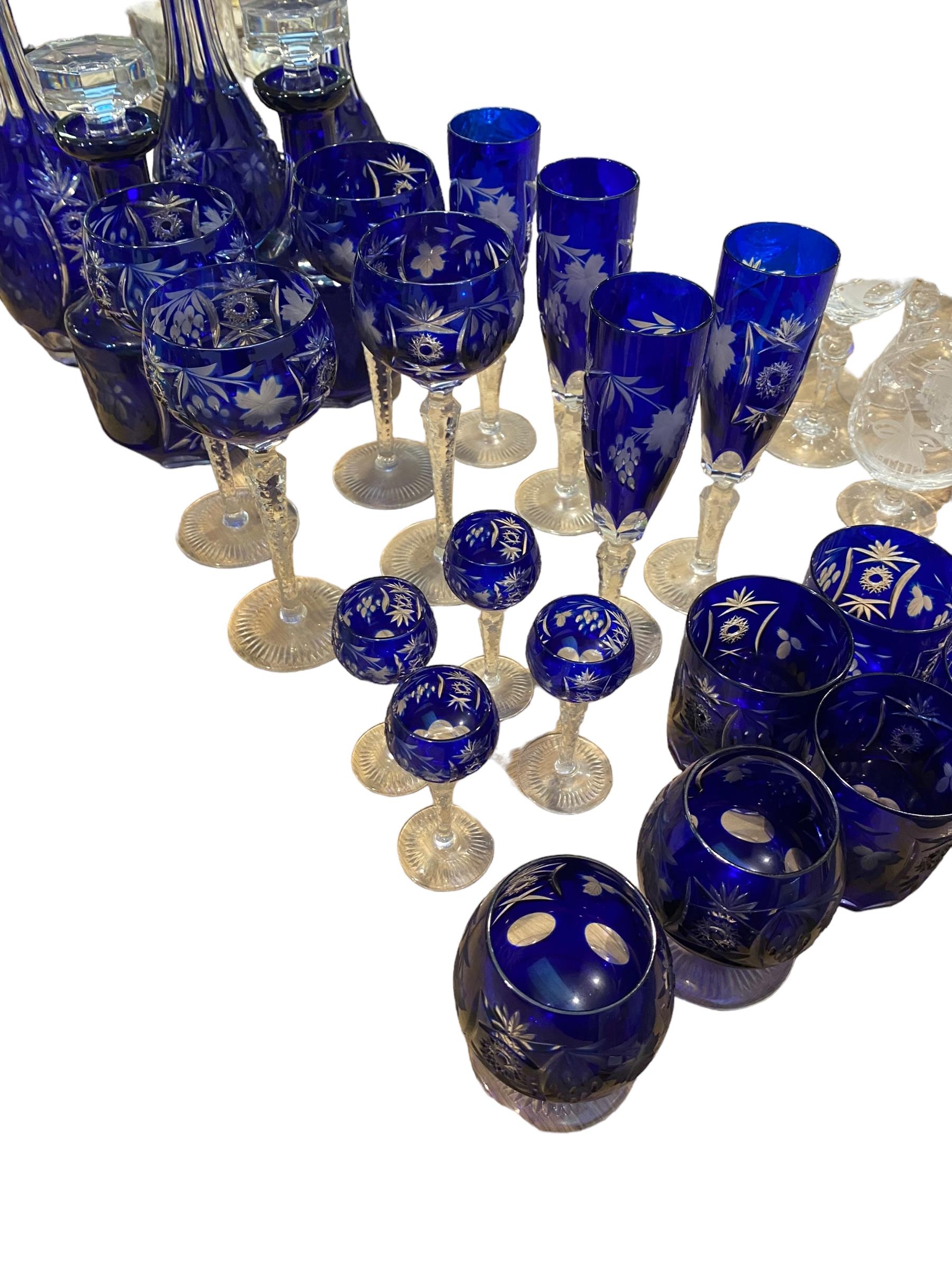 Large collection of cut Bristol Blue glassware in the Berry and Leaf ...