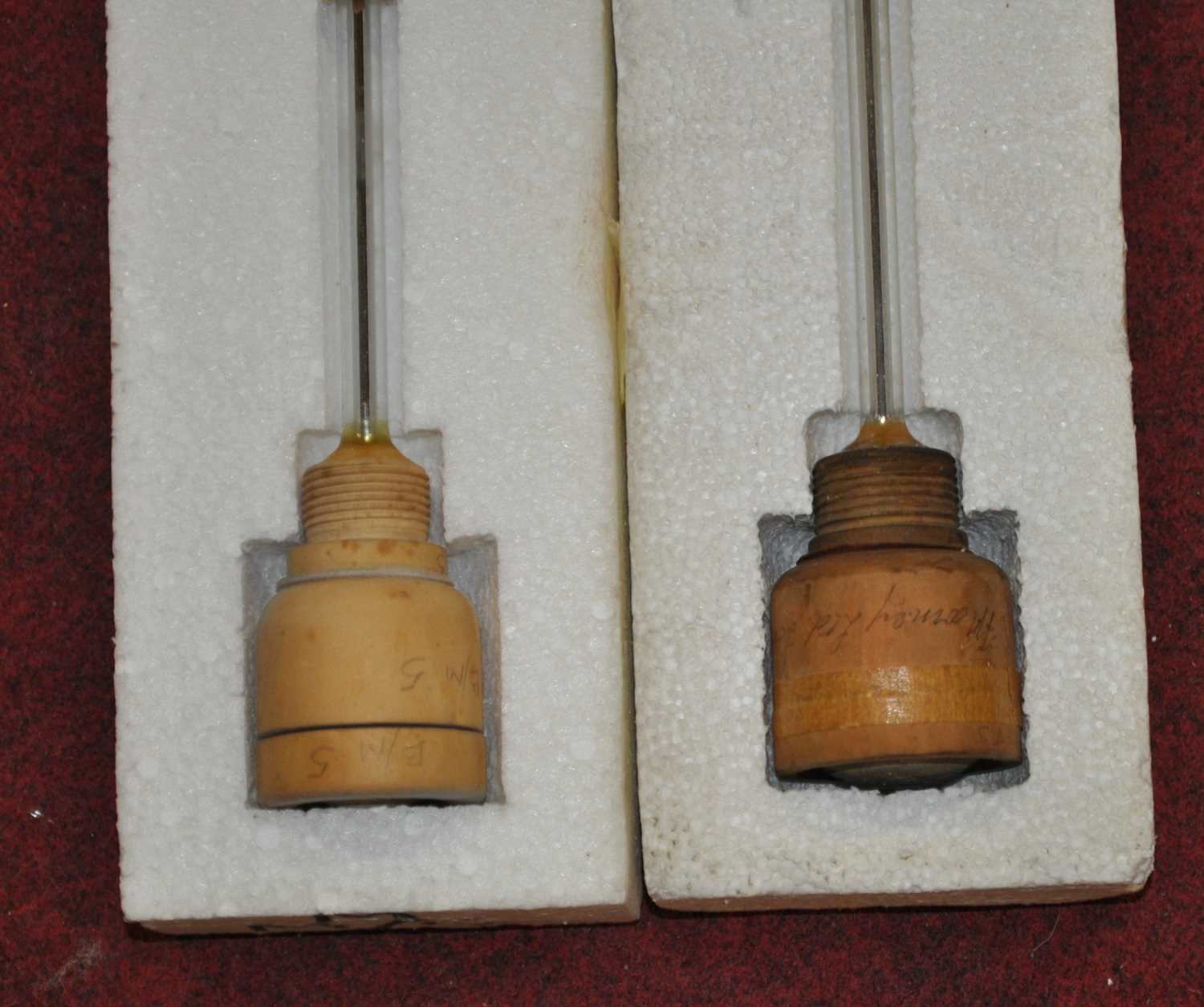 Ten individual mercury filled barometer tubes with boxwood cisterns ...