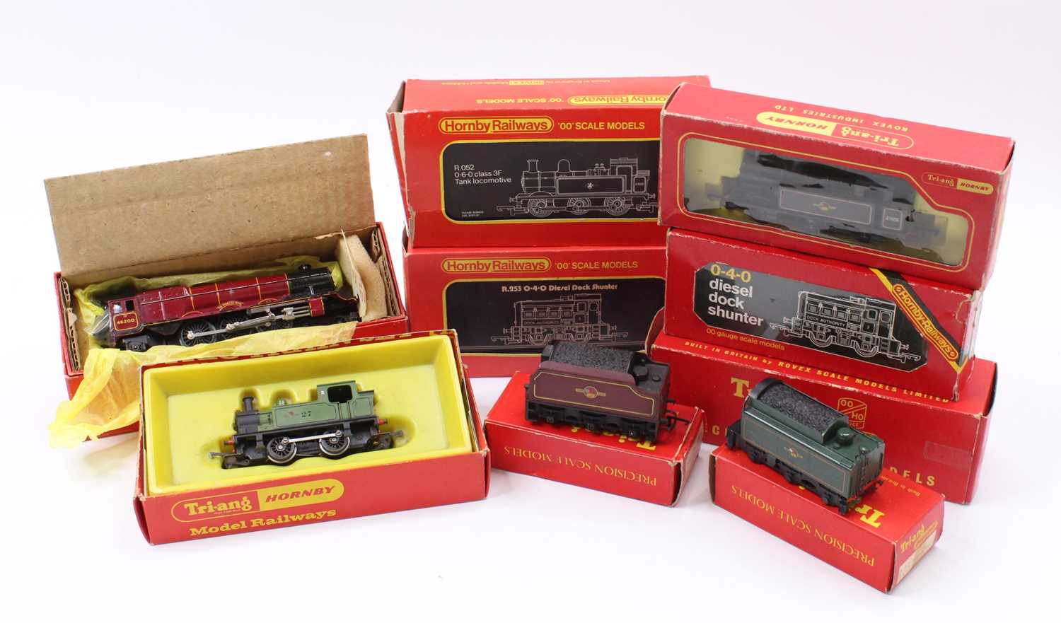 Seven Triang locos: 2 x R052 Jinty 0-6-0 BR 47606; R258, The Princess ...