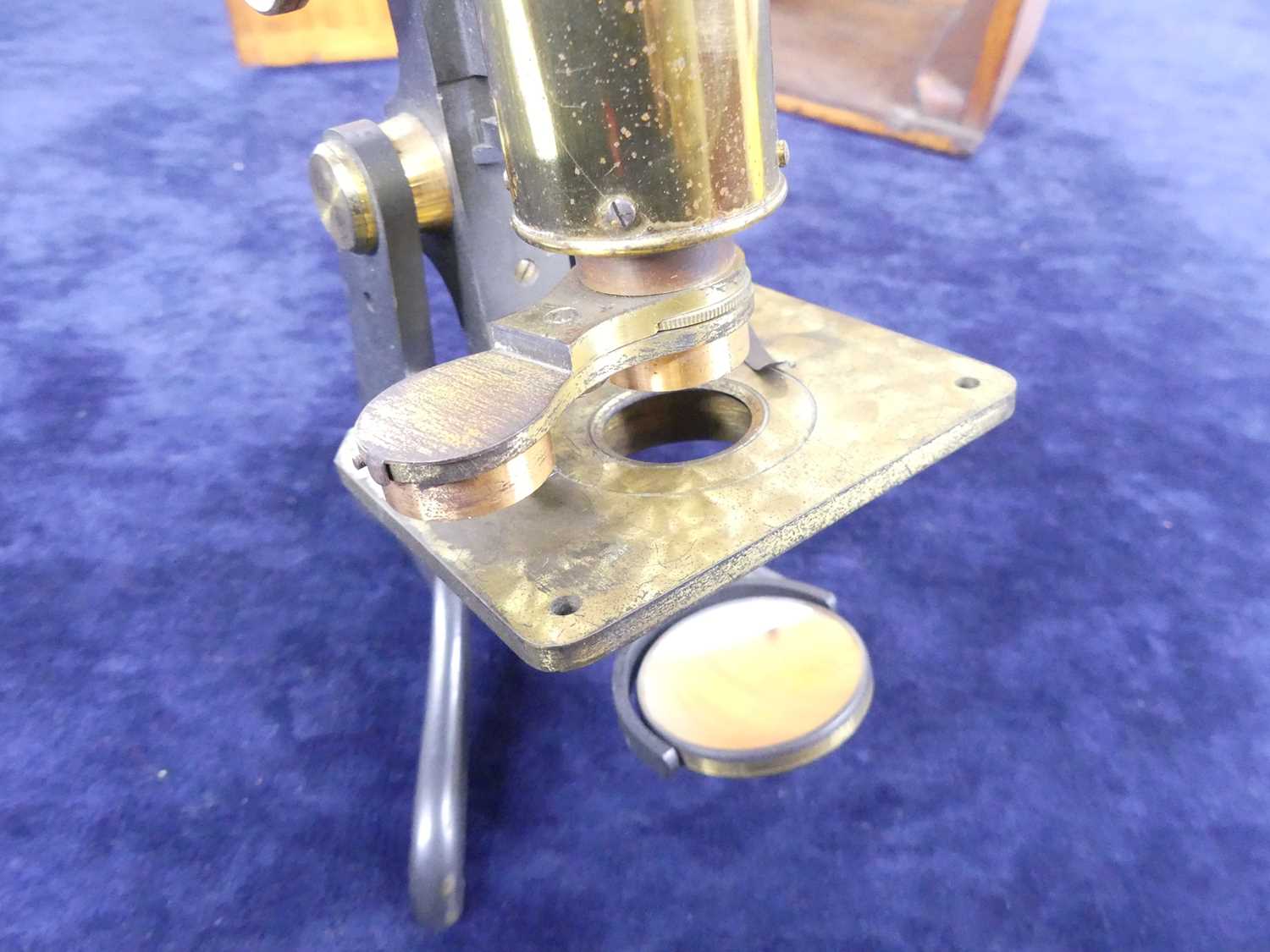 A late Victorian lacquered brass and anodised monocular microscope by ...