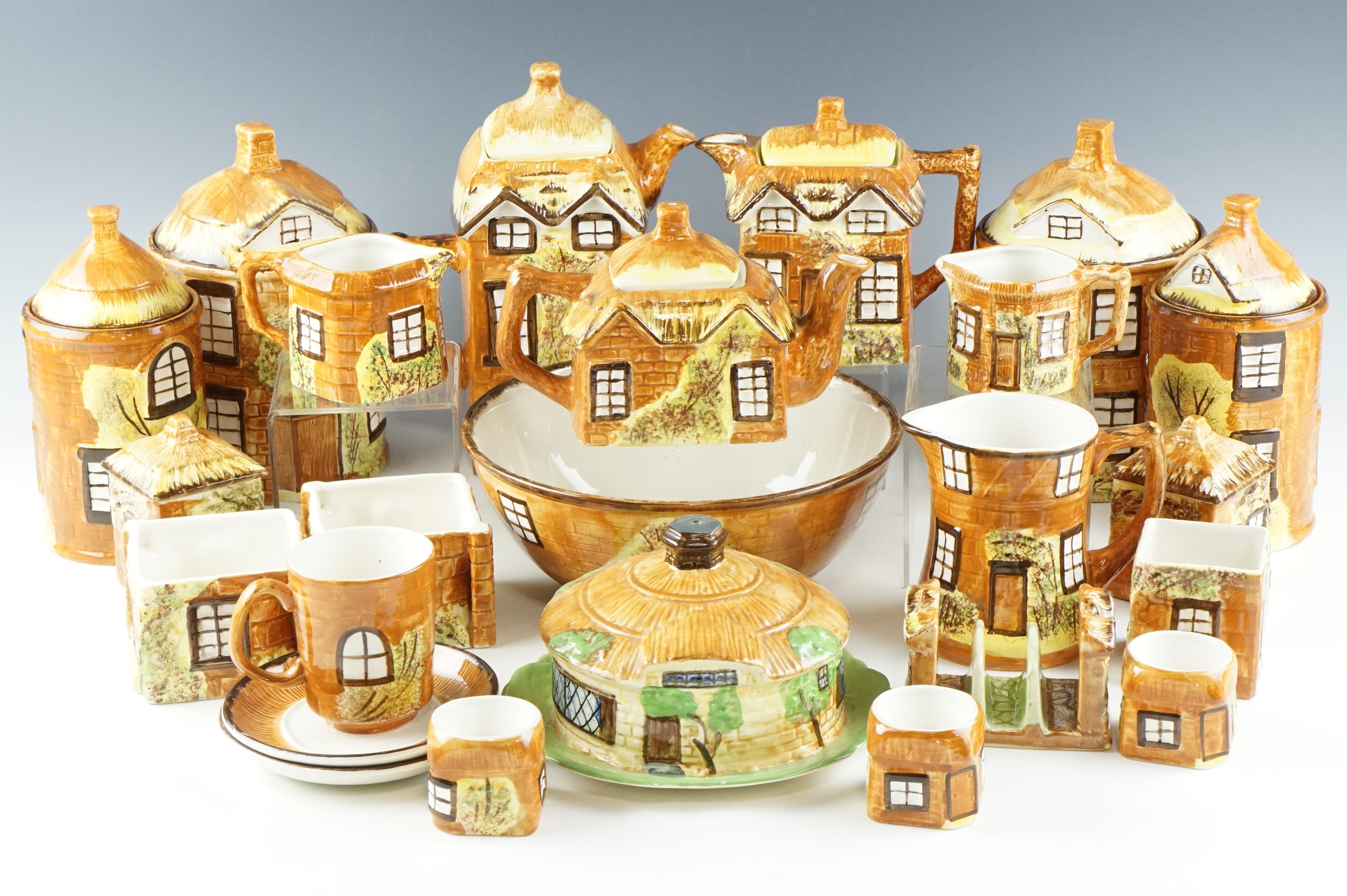 A collection of Price Bros "Cottage Ware" ceramics, including a teapot ...