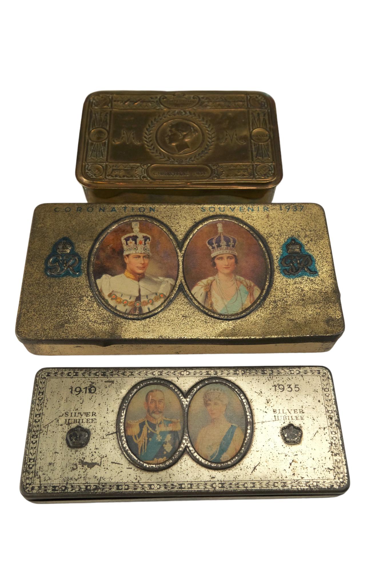 A 1914 Princess Mary Gift Tin together with Rowntree 1935 Silver ...