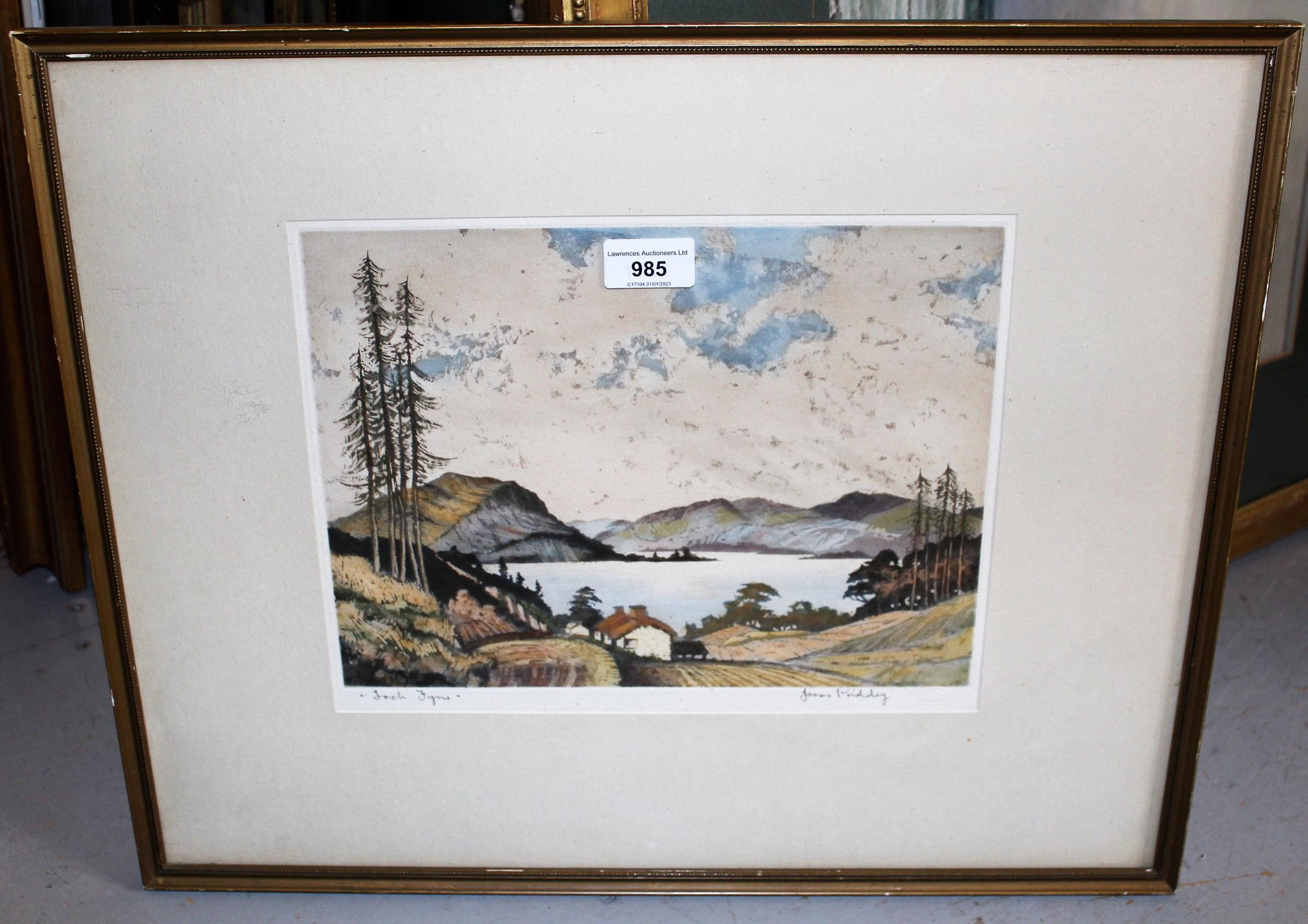 James Priddy, artist signed coloured etching, Loch Fyne, 23cms x 30cms ...