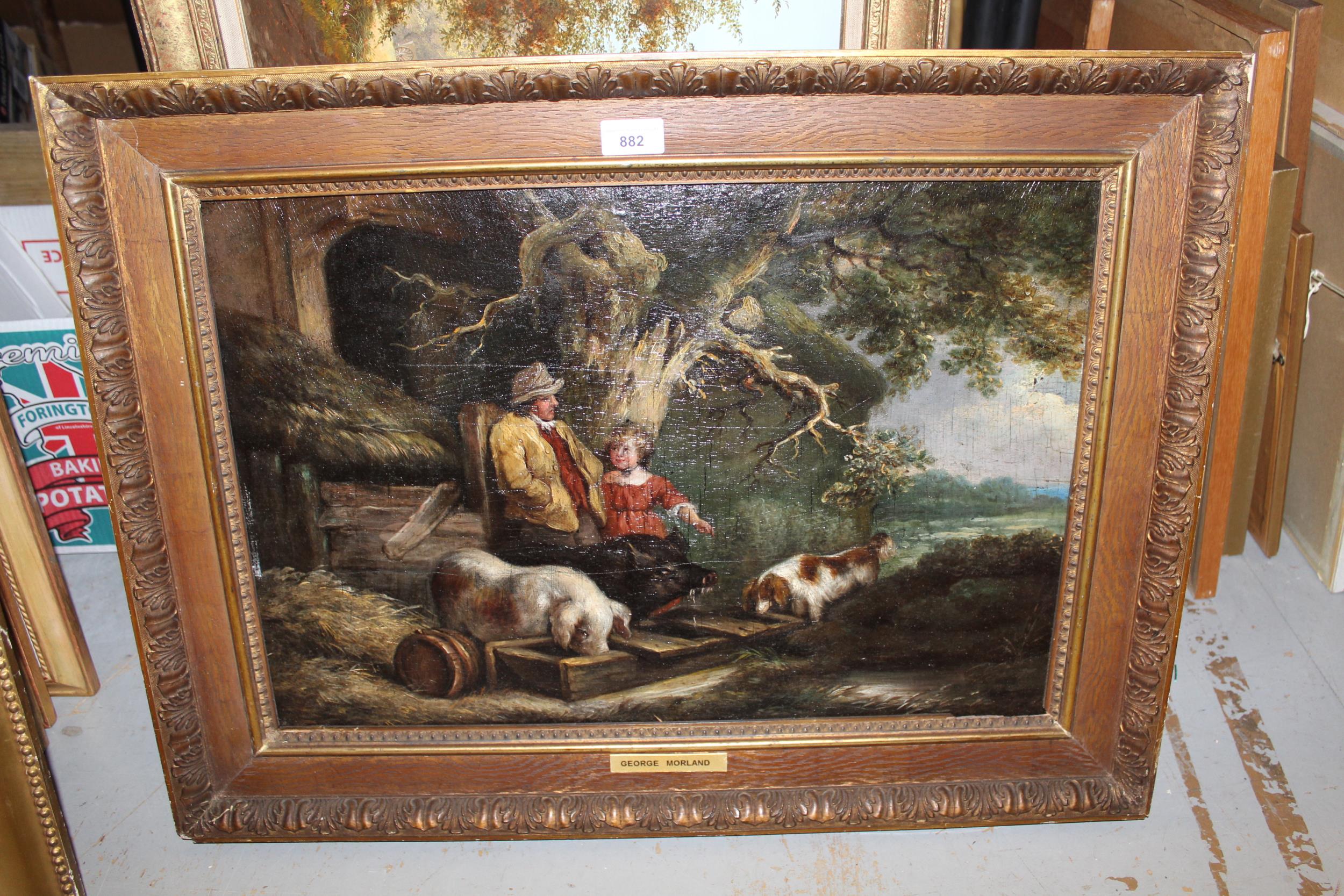 Circle of George Morland, oil on panel ' Peasant and Pig ', unsigned ...