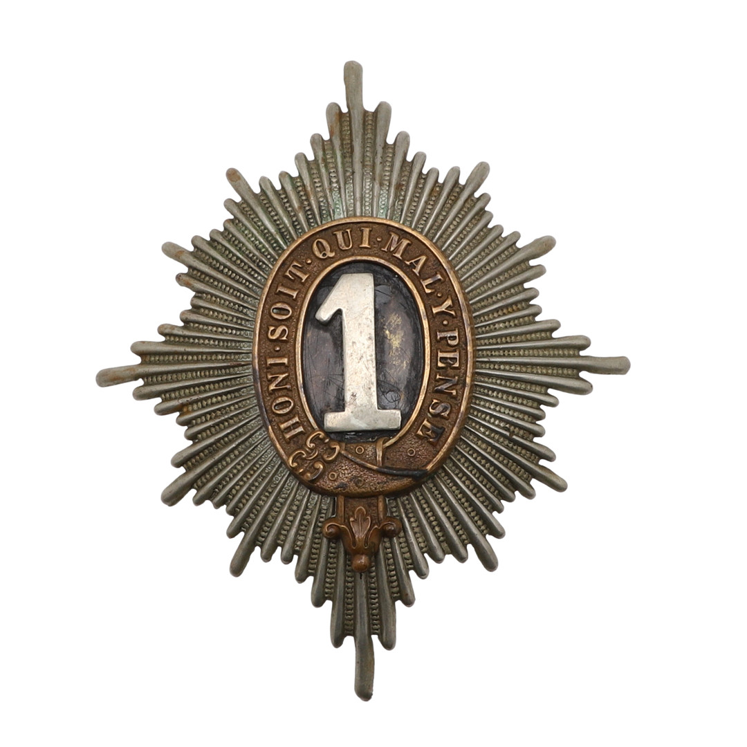 A 1st Dragoon Guards Helmet plate with the number '1' on a black ground ...