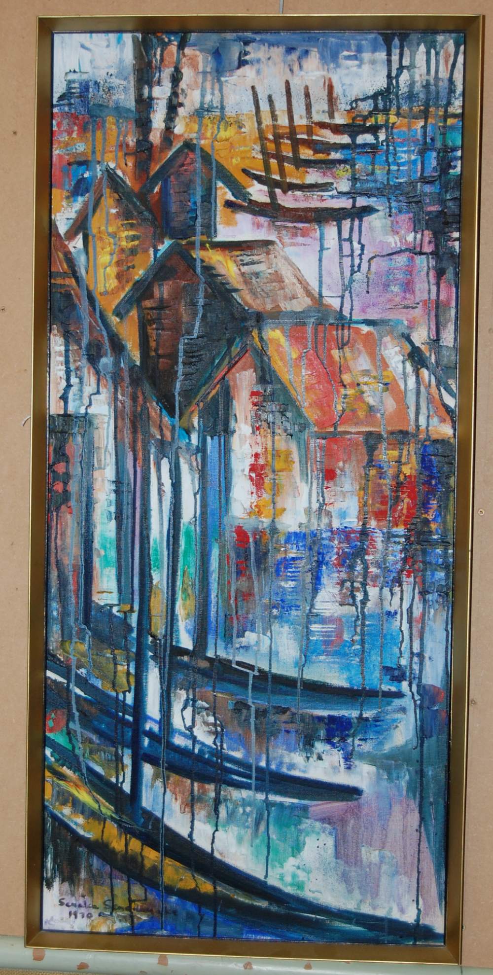 SENAKA SENANAYAKE (SRI LANKAN, B.1951) RIVER SCENE WITH HUTS AND BOATS ...