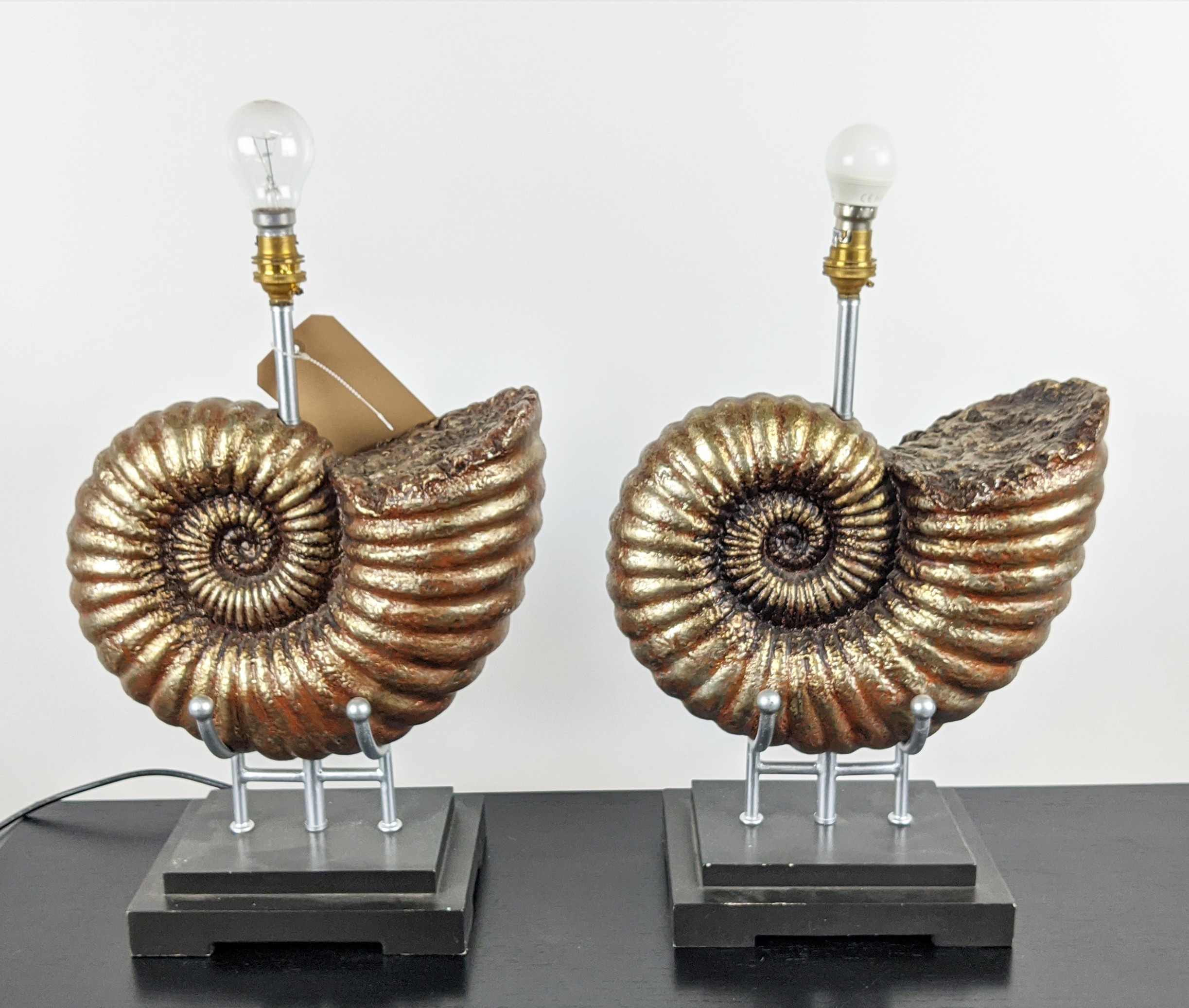 TABLE LAMPS, a pair, faux ammonite form, 45cm H. (2)