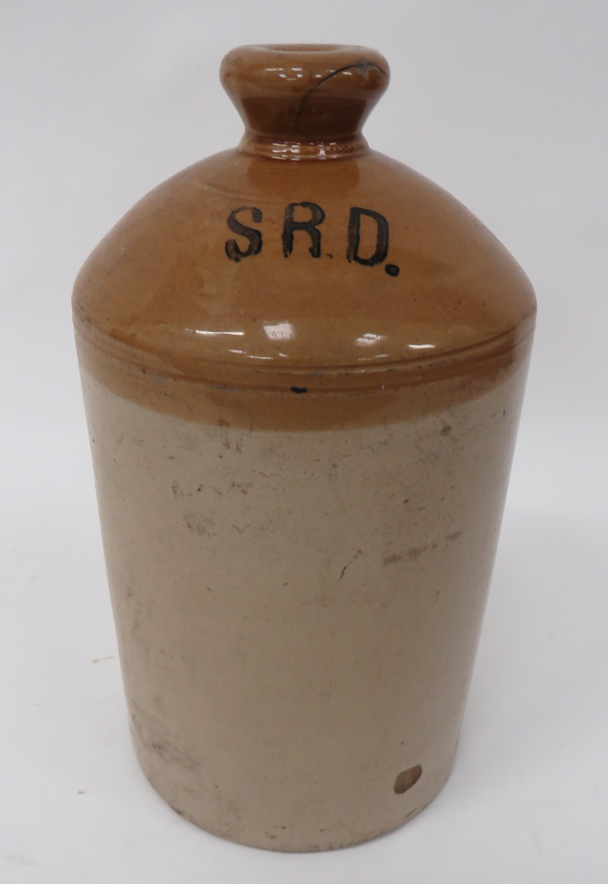 WW1 Period SRD Rum Jarcream and brown glazed jar. Â The top printed "S ...