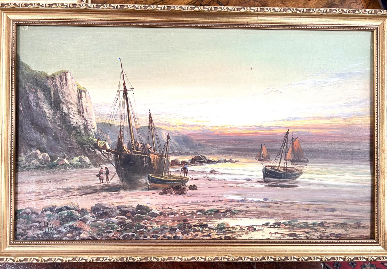 Frank Hider (1861-1933) pair of oil paintings of coastal scenes, boats ...