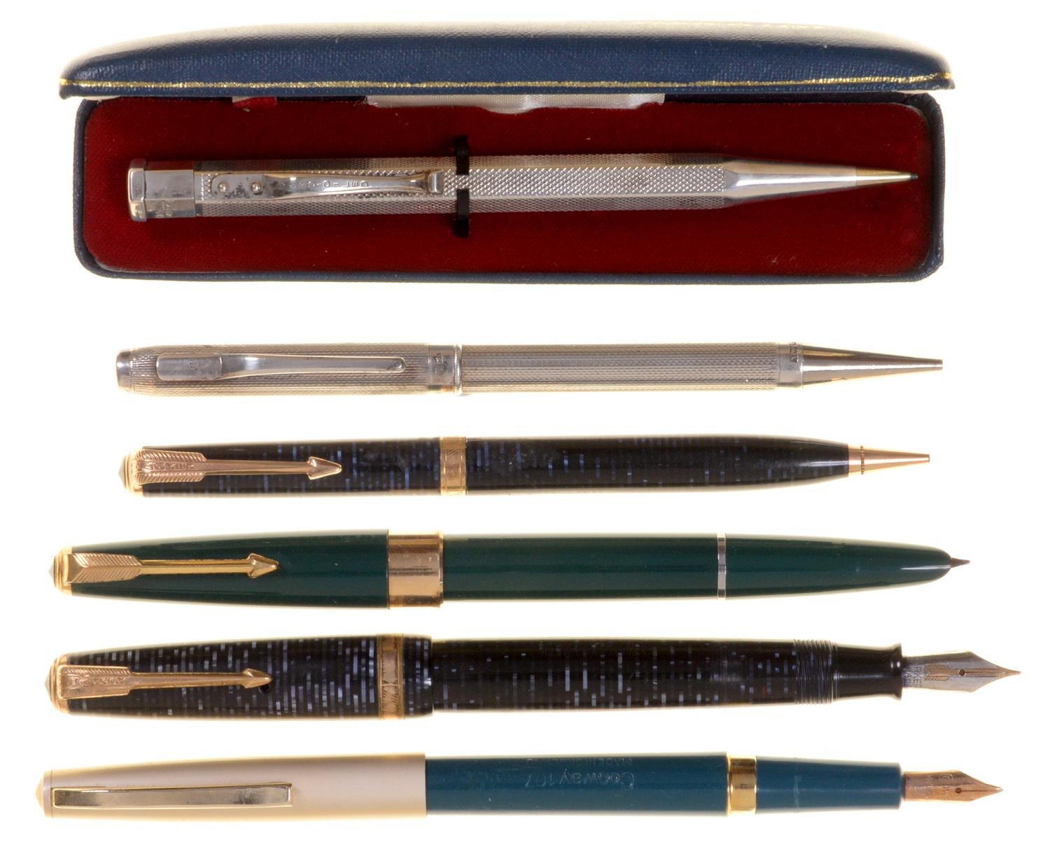 A double ended silver combination ballpoint pen and pencil, engine ...