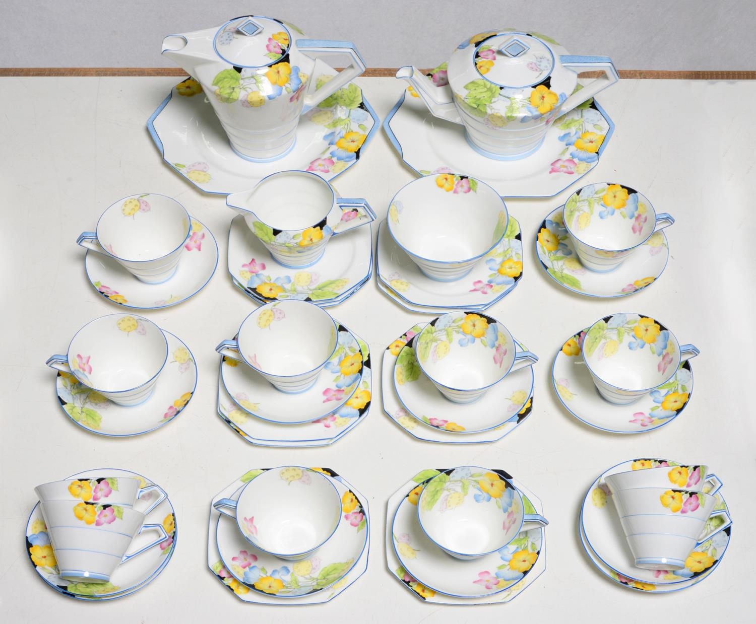 An Art Deco Paragon bone china tea service, c1932, decorated with ...
