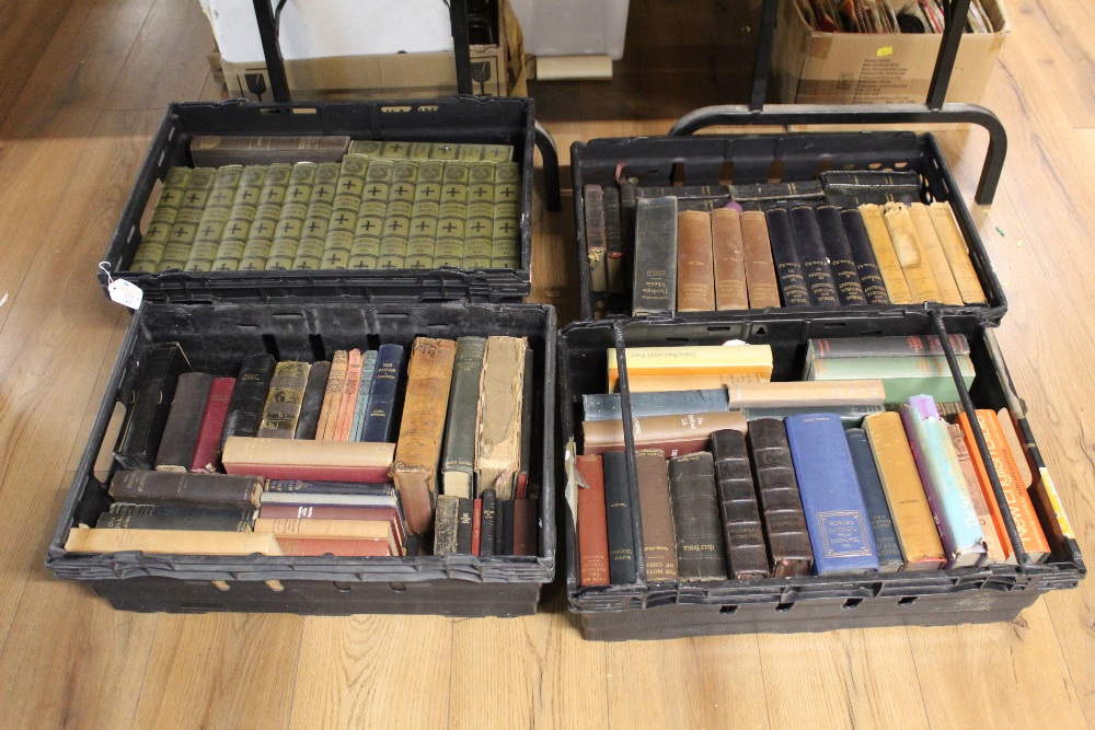 Four boxes of books, some leather bound, to include Union with God by ...
